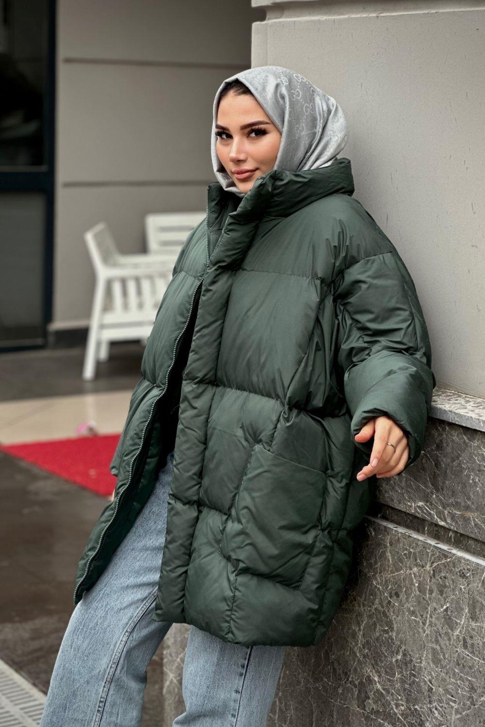 Merven Akyüz | Tesettür Giyim | Eva Şişme Mont Yeşil