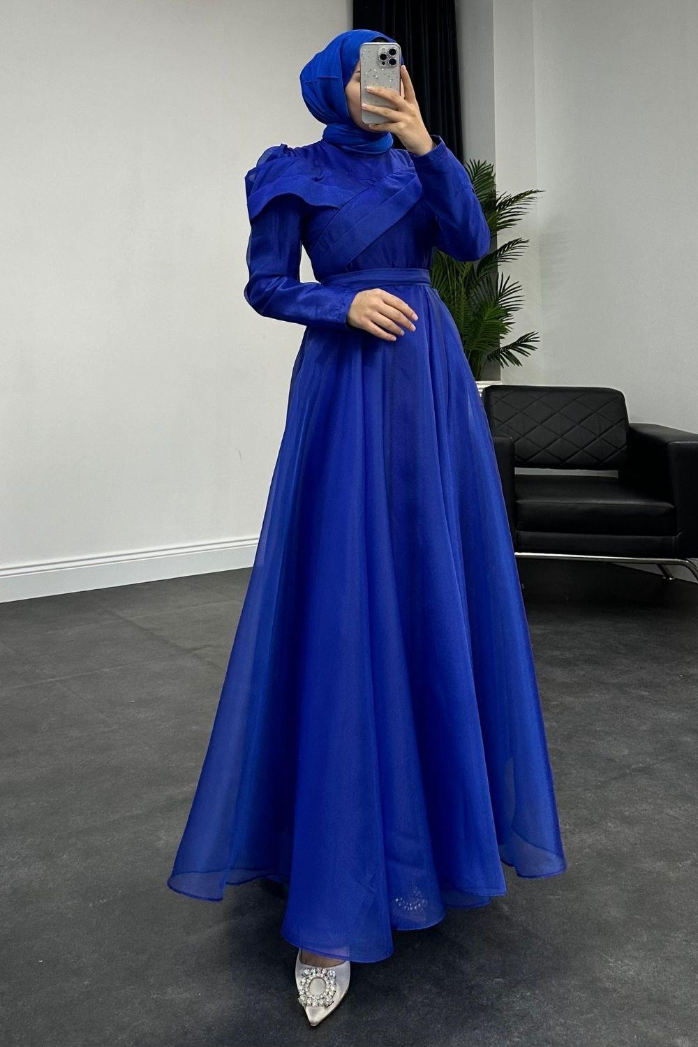 Merven Akyüz | Tesettür Giyim | Longus Hayal Tül Abiye Saks