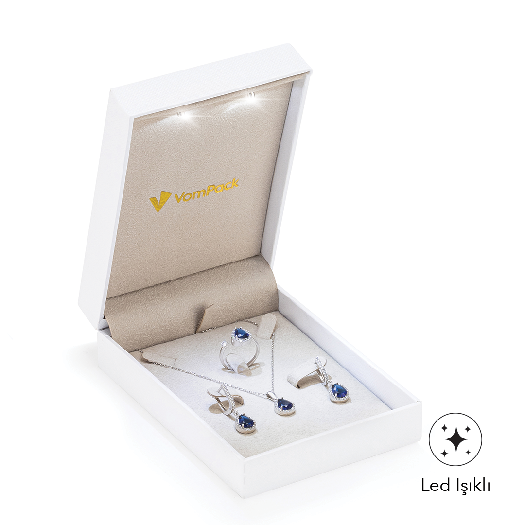 E100 Diamond Beyaz Menteşeli Kuyumcu Işıklı Panset Kutusu