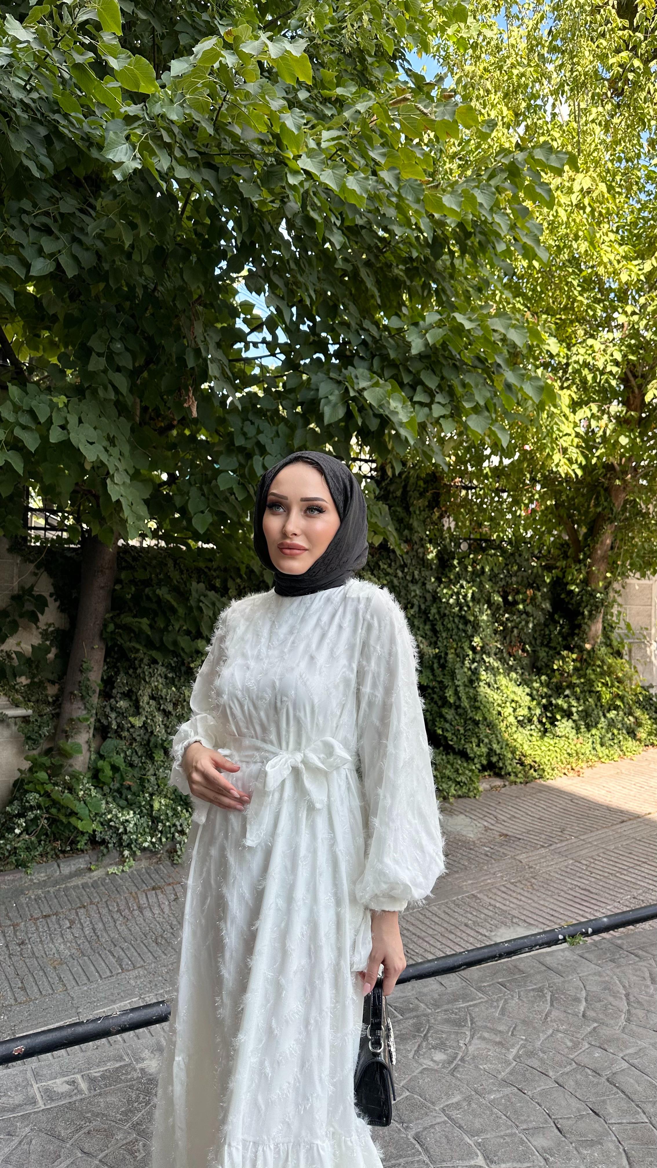 Saçaklı Parlak Elbise BEYAZ