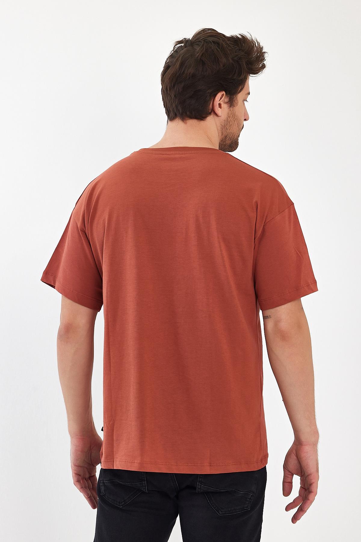 FİHA/9030-ERKEK COMPACT PENYE OVERSIZE T-SHIRT - COPPER BROWN