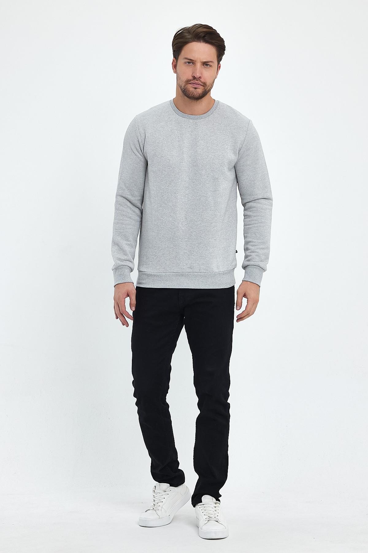 FİHA/9086-ERKEK ŞARDONLU SIFIR YAKA SWEAT - GRİ