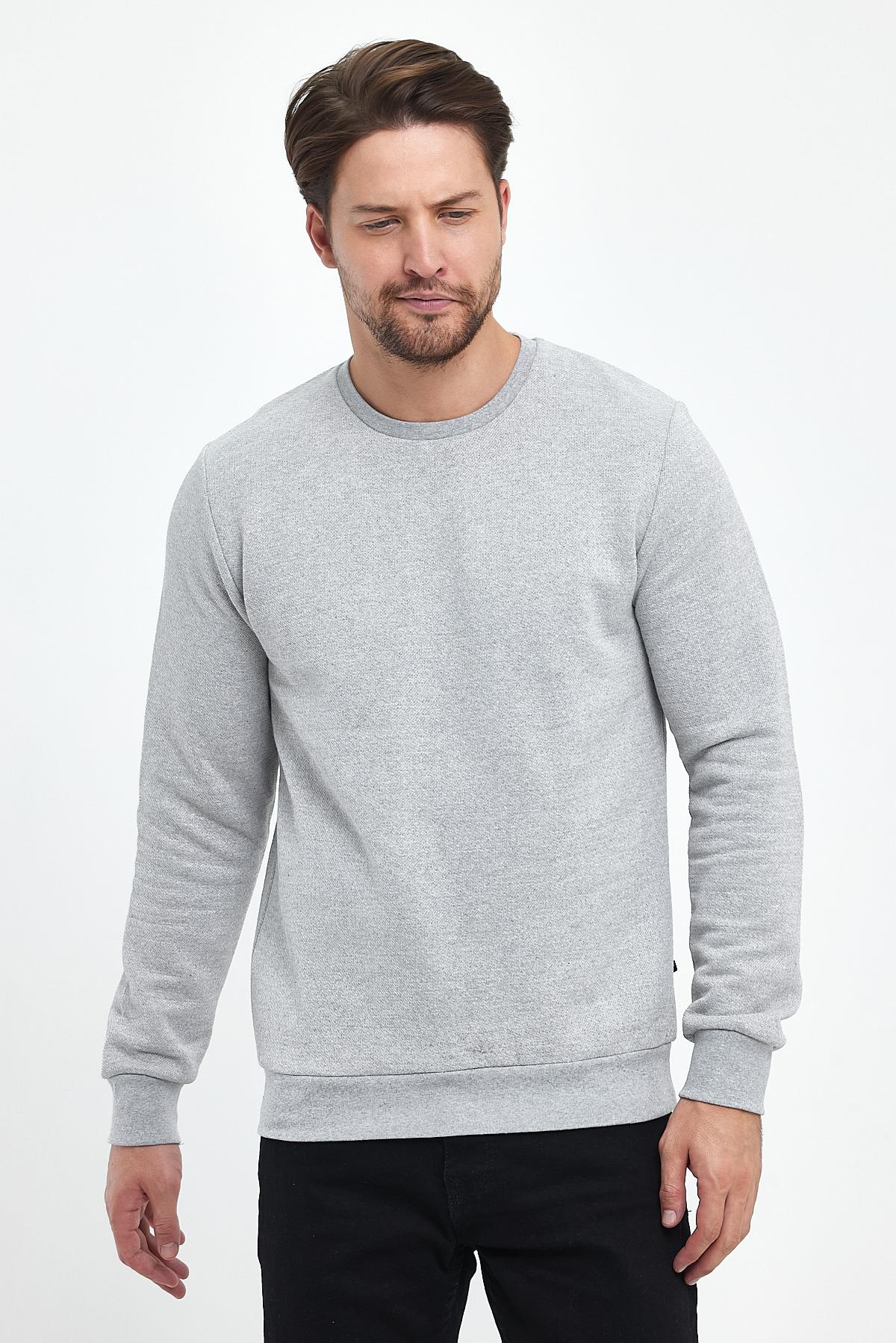 FİHA/9086-ERKEK ŞARDONLU SIFIR YAKA SWEAT - GRİ