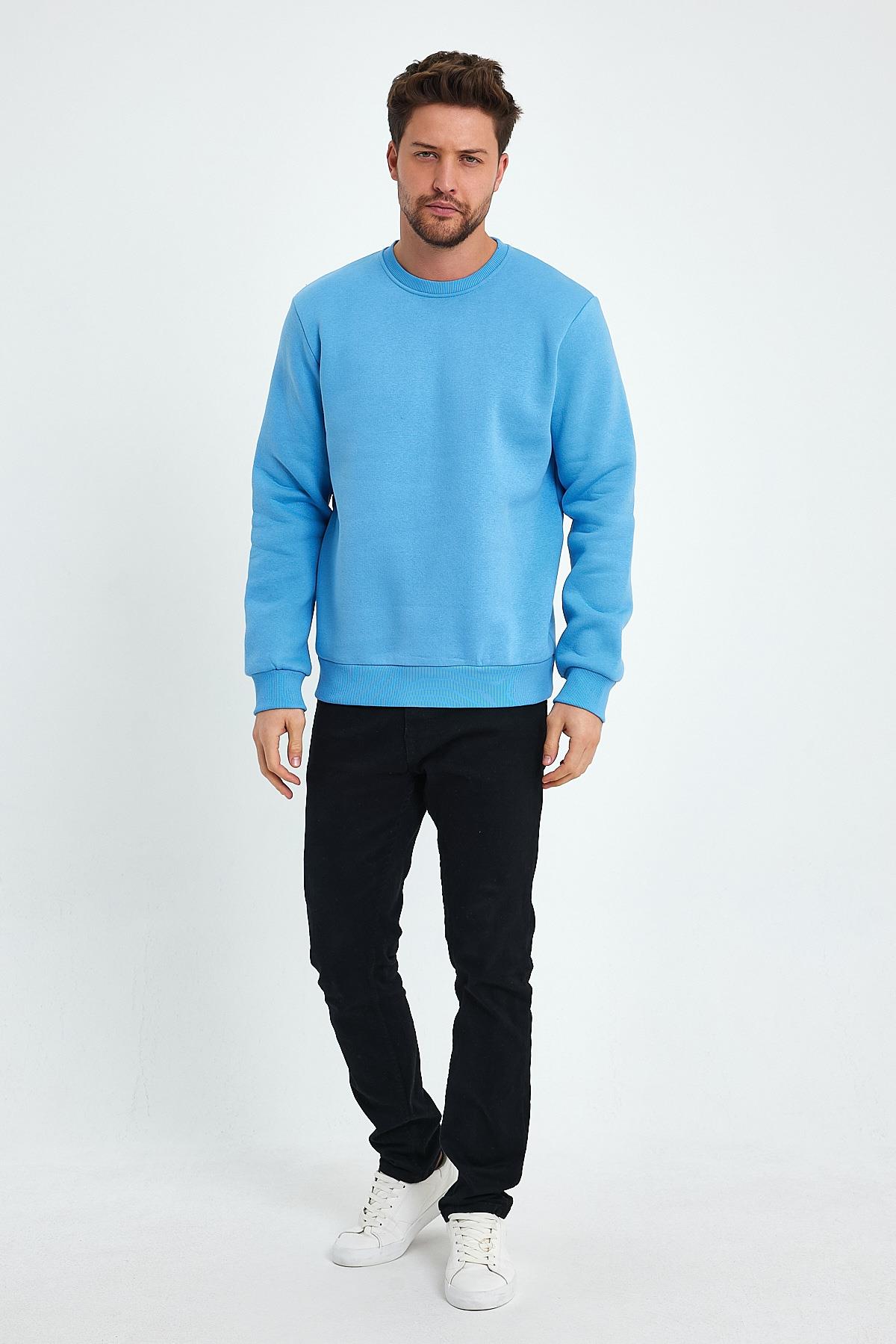 FİHA/9089-ERKEK ŞARDONLU SIFIR YAKA SWEAT - LICHEN BLUE