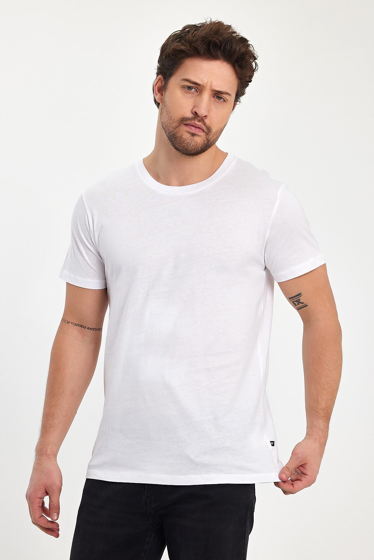 FİHA/7010-ERKEK COMPACT PENYE SIFIR YAKA T-SHIRT - BEYAZ