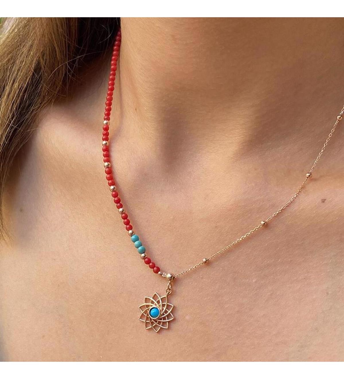 Mercan Yaşam Çiçeği Gümüş Kolye