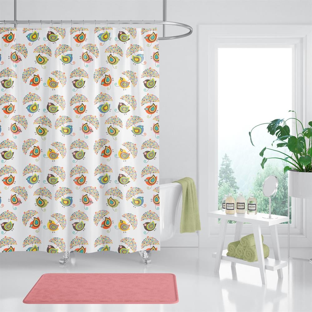 Kuş Desen Banyo Perdesi Su Geçirmez Duş Perdesi 180x200 Küvet Perdesi ...