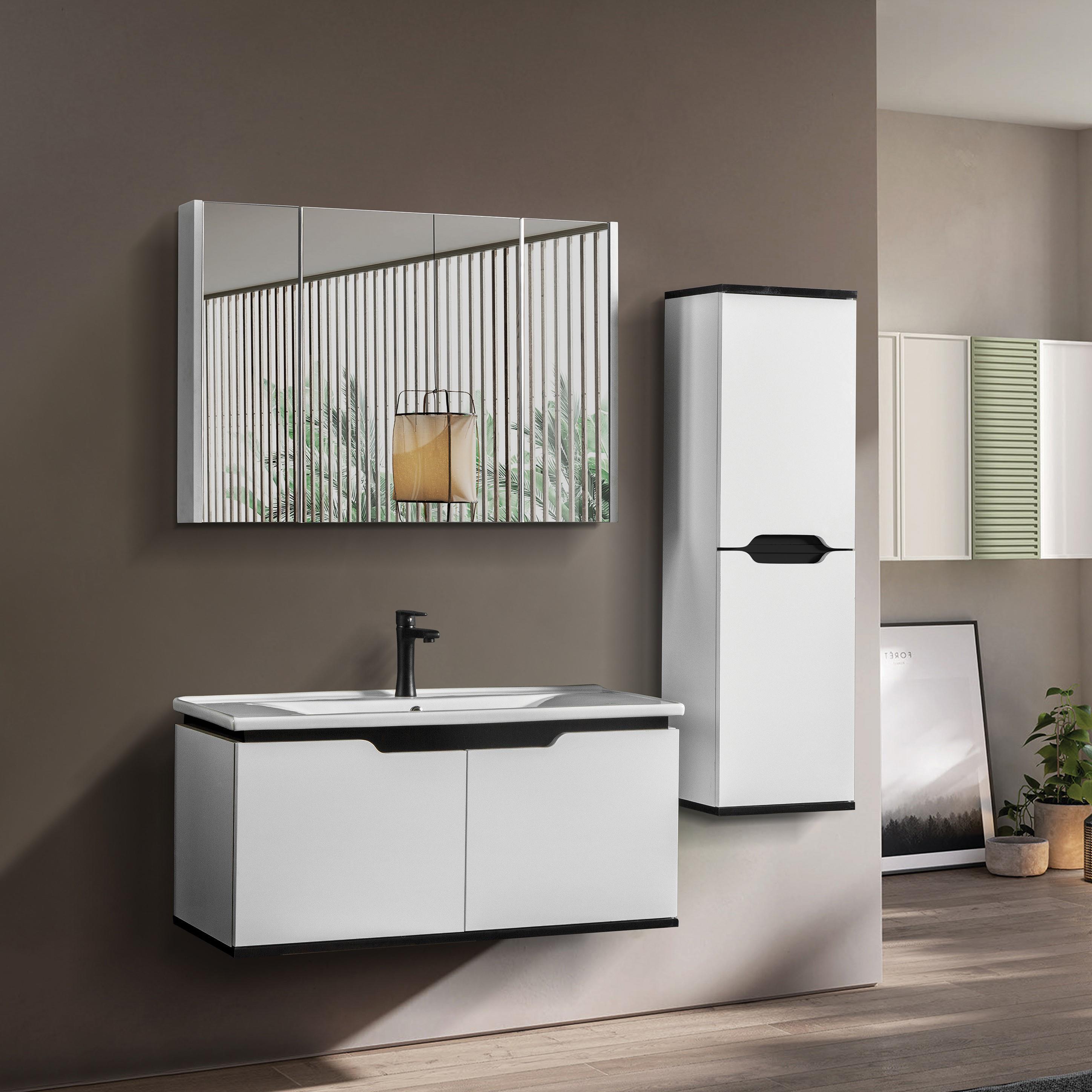 Bagnora Frame 100 cm MDF Beyaz Banyo Dolabı Takımı ve Boy Dolabı