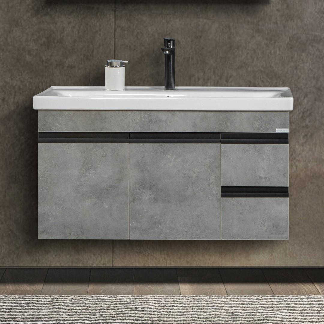 Bagnora Lotus 100 cm MDF Antrasit Banyo Dolabı Takımı ve Boy Dolabı