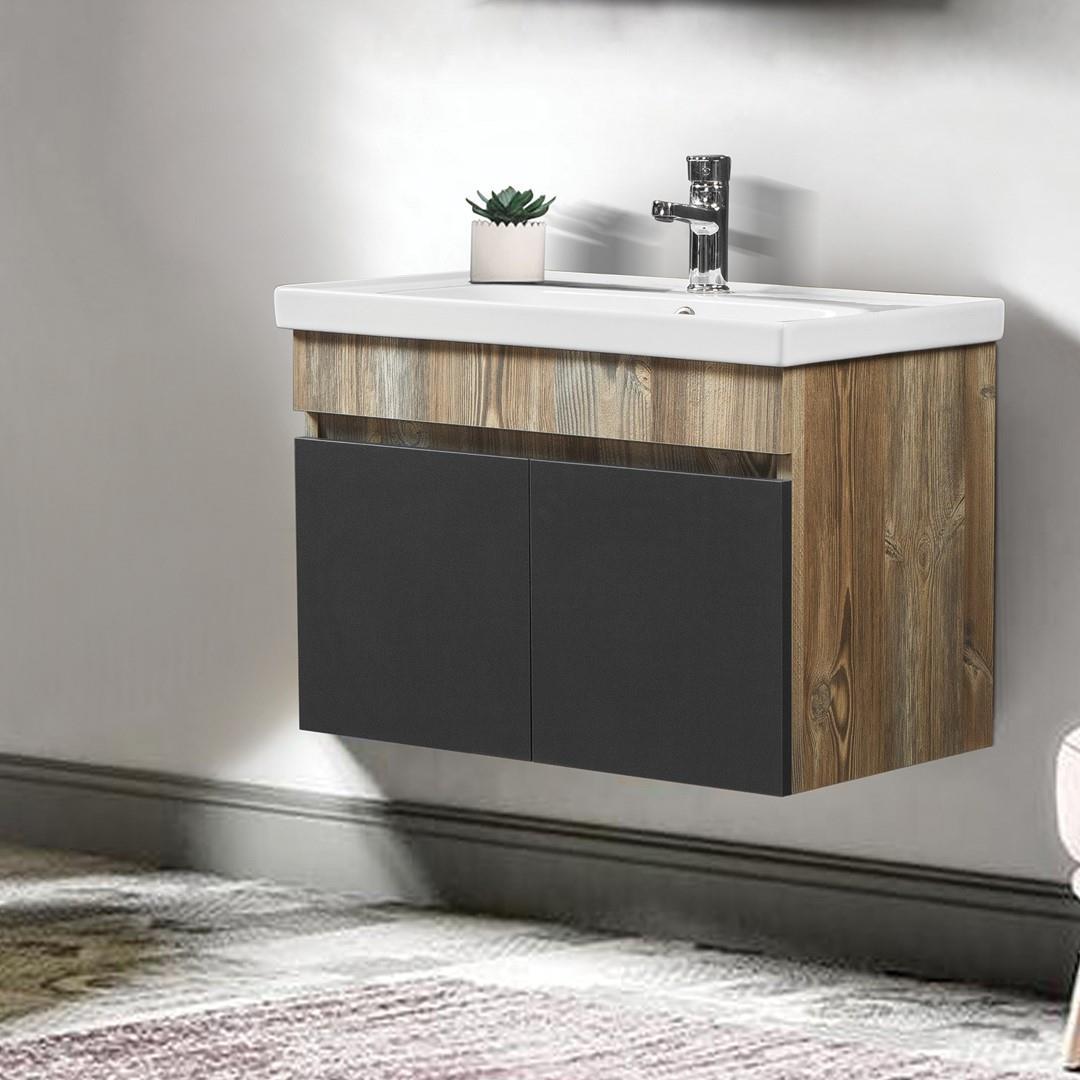 Bagnora Sardes 65 cm MDF Antrasit Etna Banyo Dolabı Takımı