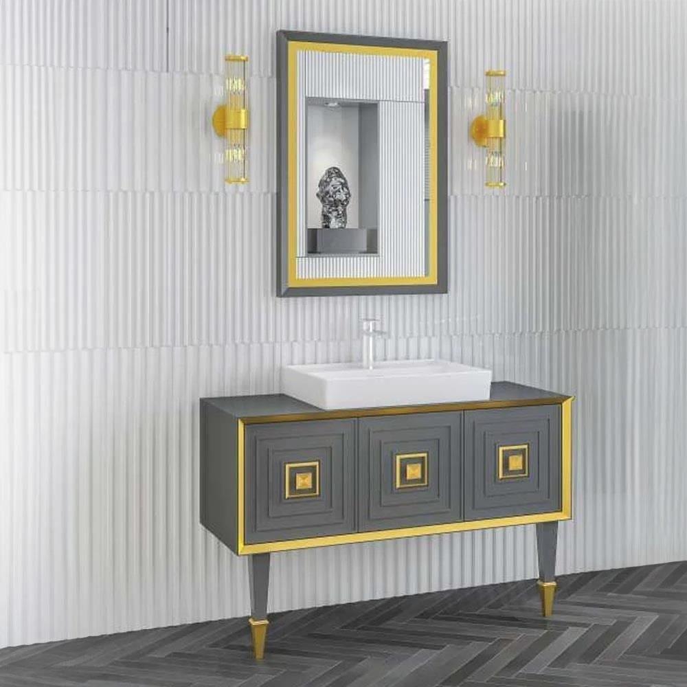 Denko Hazel 120 cm MDF Antrasit Gri Banyo Dolabı Alt Modül ve Lavabo