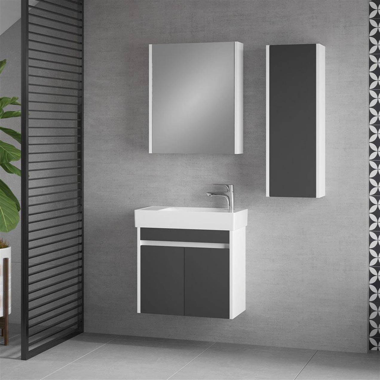 Denko Natalia 60 cm MDF Antrasit Gri Banyo Dolabı Takımı ve Boy Dolabı