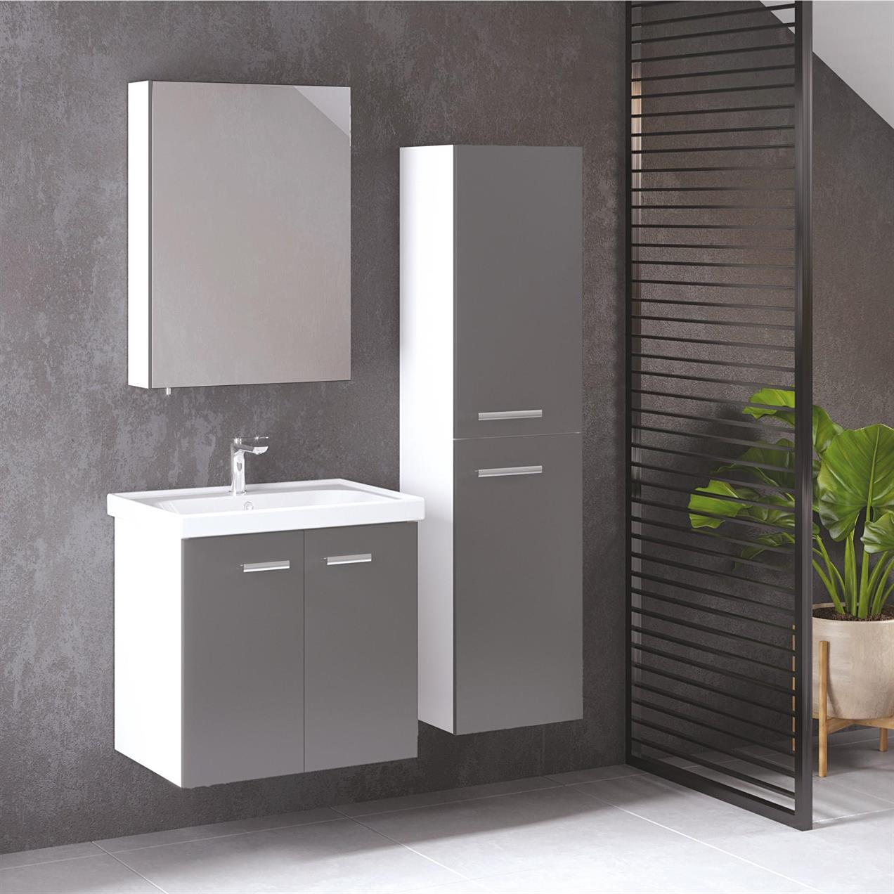 Denko Terra 65 cm MDF Antrasit Gri Banyo Dolabı Aynalı Üst Modülü