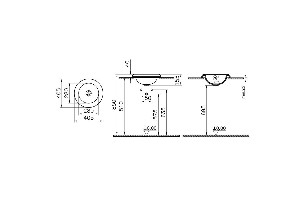 VitrA Liquid 40 cm Beyaz Tezgah Üstü Lavabo 7311B403-0016