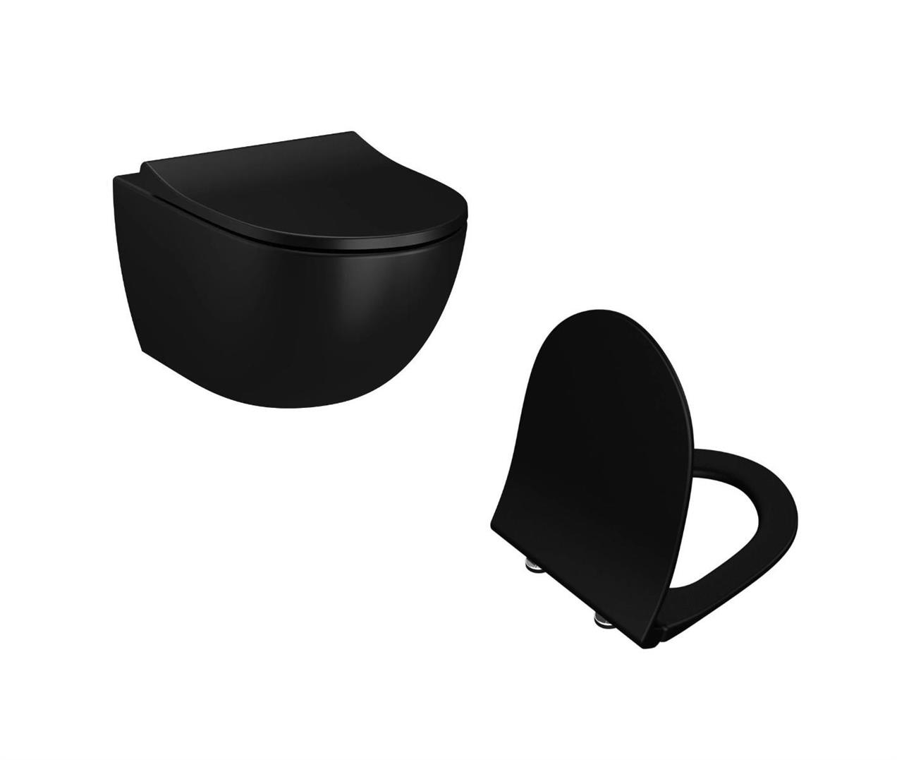 VitrA Sento Rim-ex Mat Siyah Kanalsız Asma Klozet ve Yavaş Kapanır Kapak 7748B083-0559