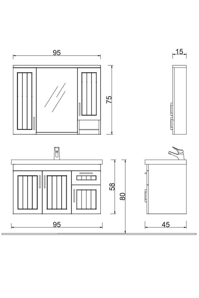Denko Lotus 100 cm MDF Üzeri Lake Banyo Takımı ve Boy Dolabı