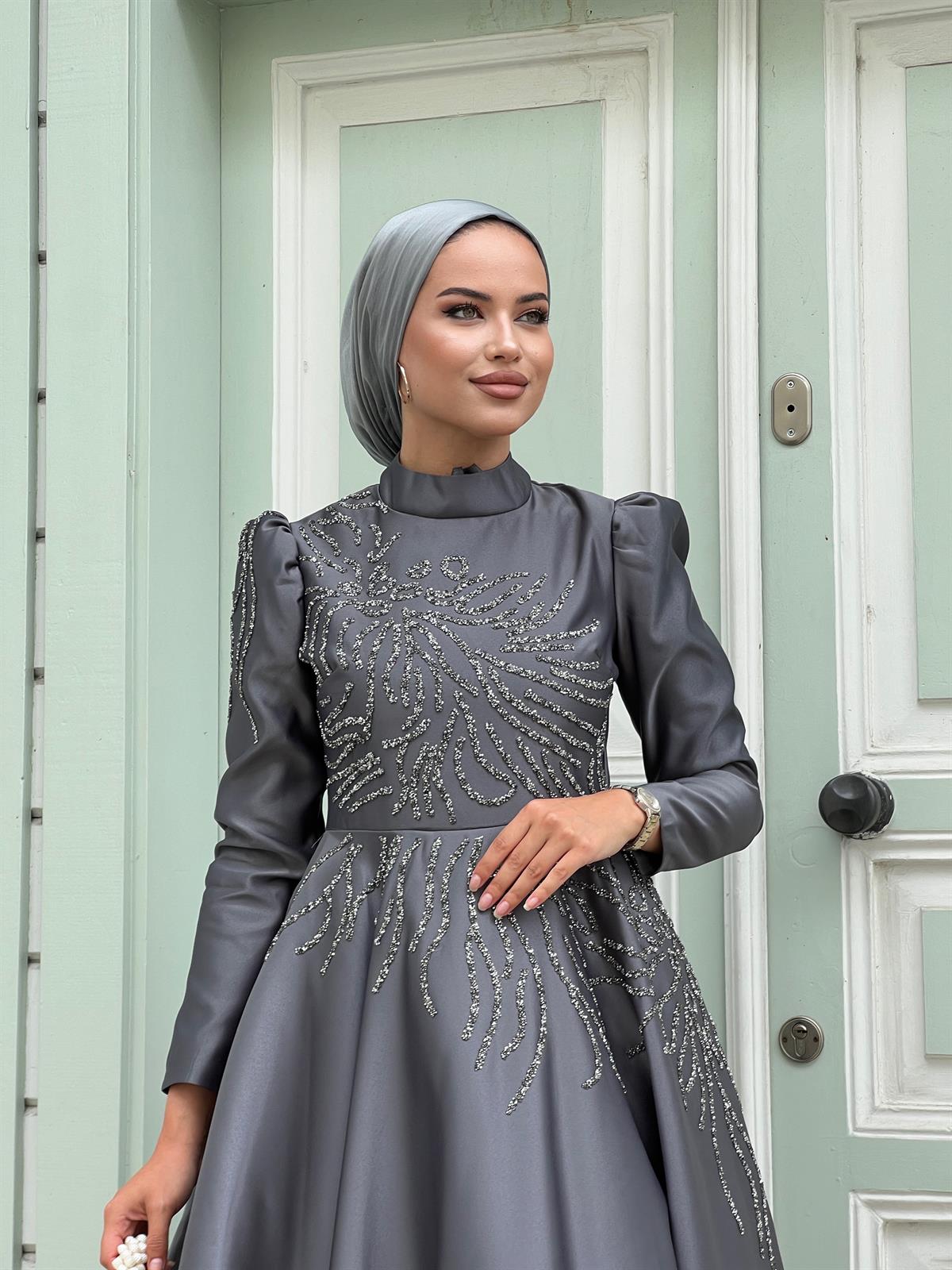 Meva – Gri Abiye Elbise