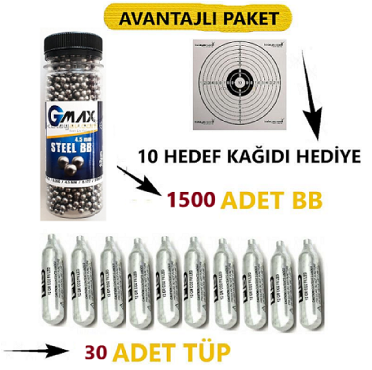 GMAX 30 Co2 Tüp, 1500 4.5mm BBs Mermi Set Hediyeli