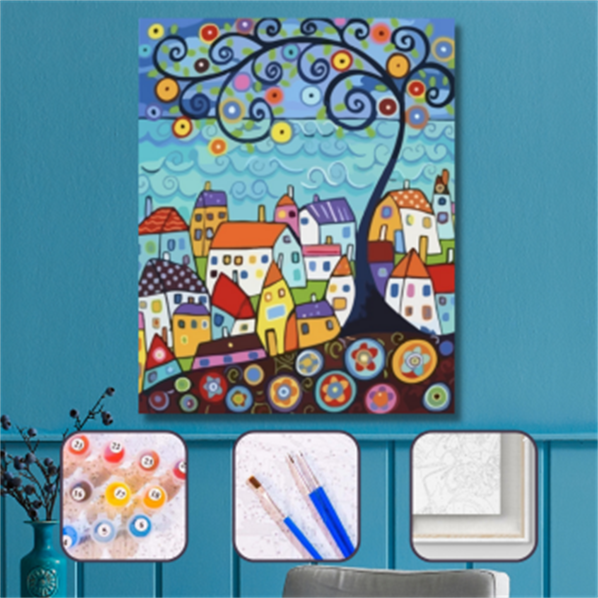 Sarmal Evler Sayılarla Boyama Seti - Kendin Yap Hobi