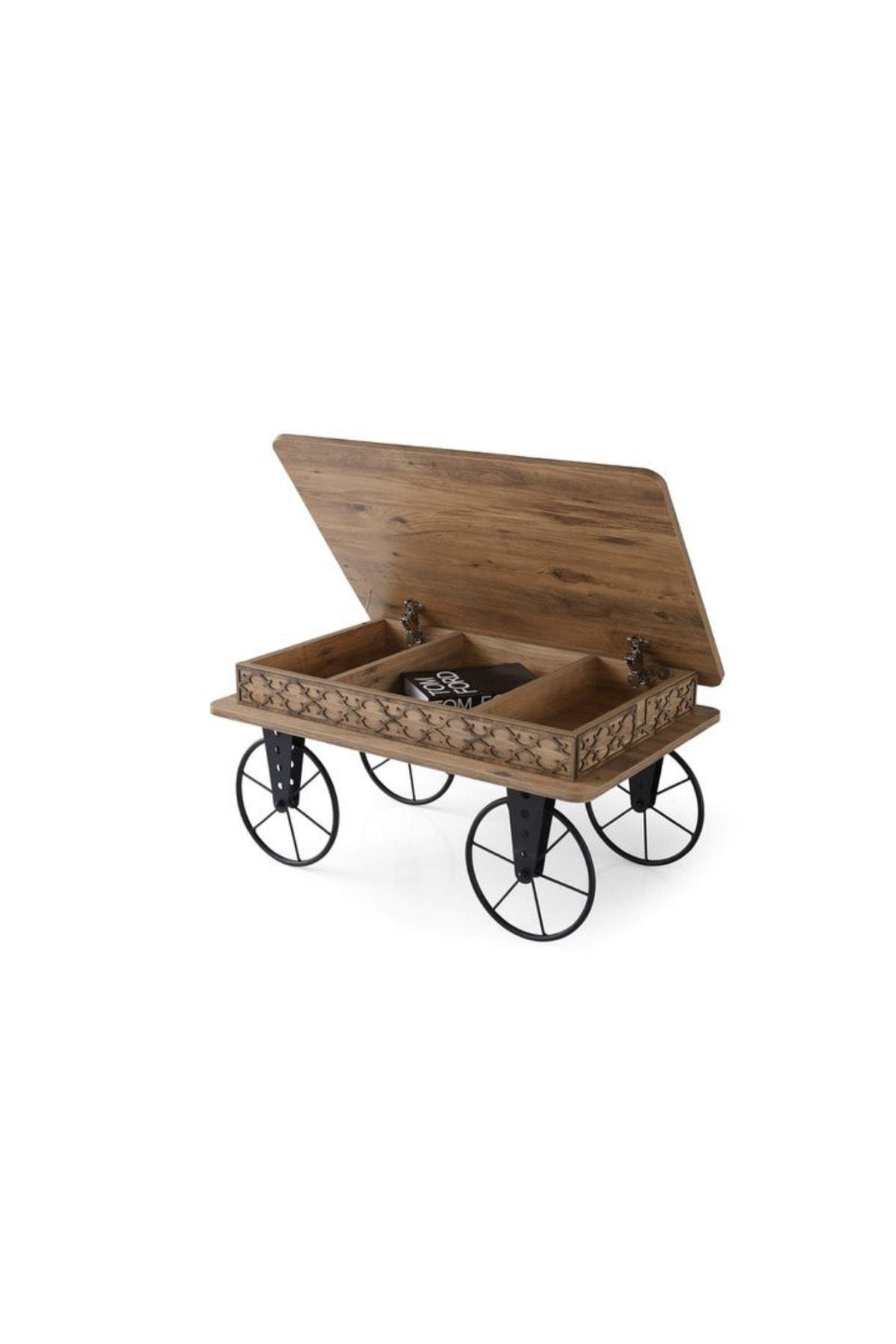 Modern Exclusive Akılı Sehpa Tekerlekli Sihirli Orta Sehpa Ceviz