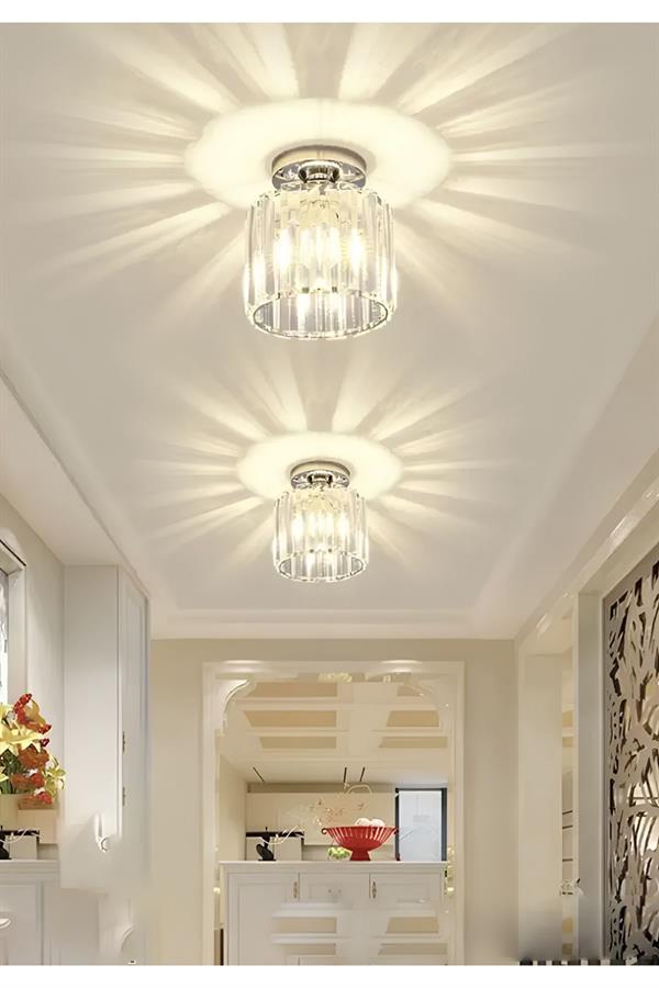 Luxury Tavan Kristal Taşlı Avize Krom Hol Antre Avize Büyük Boy | Burenze