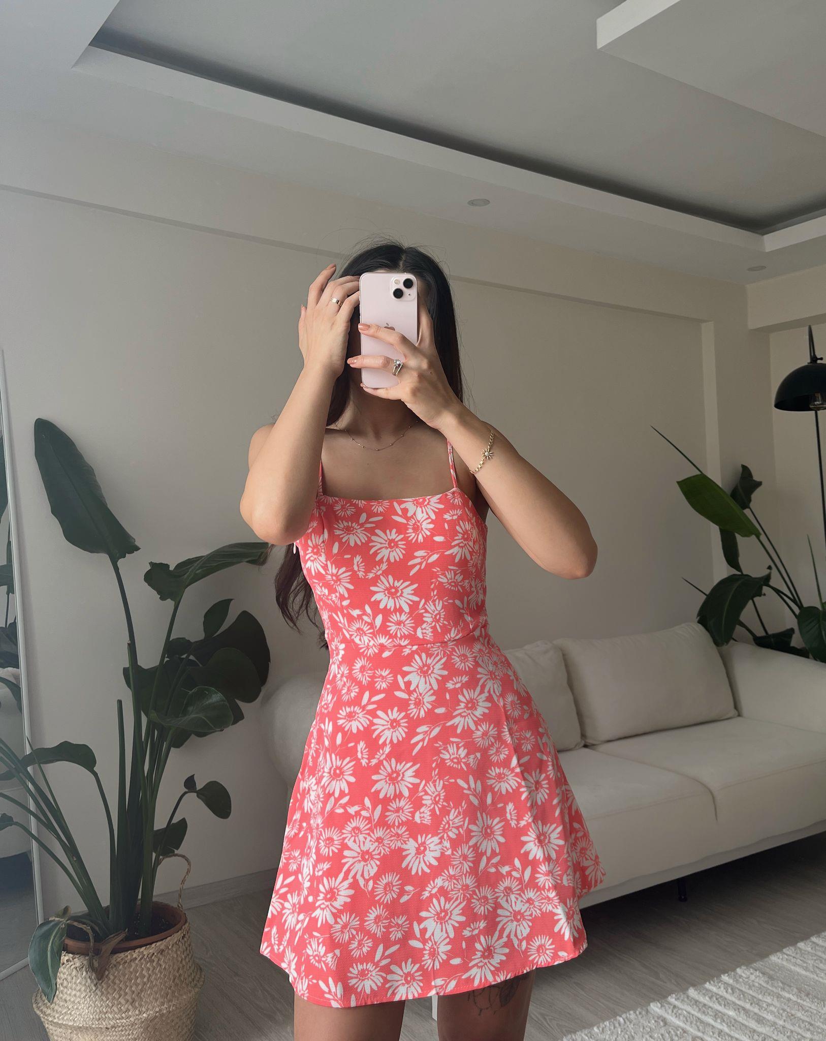 Lucy Çiçek Desen Mini Elbise Somon