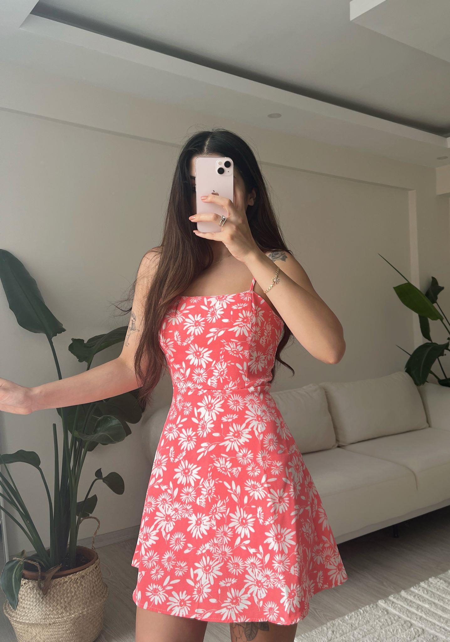 Lucy Çiçek Desen Mini Elbise Somon