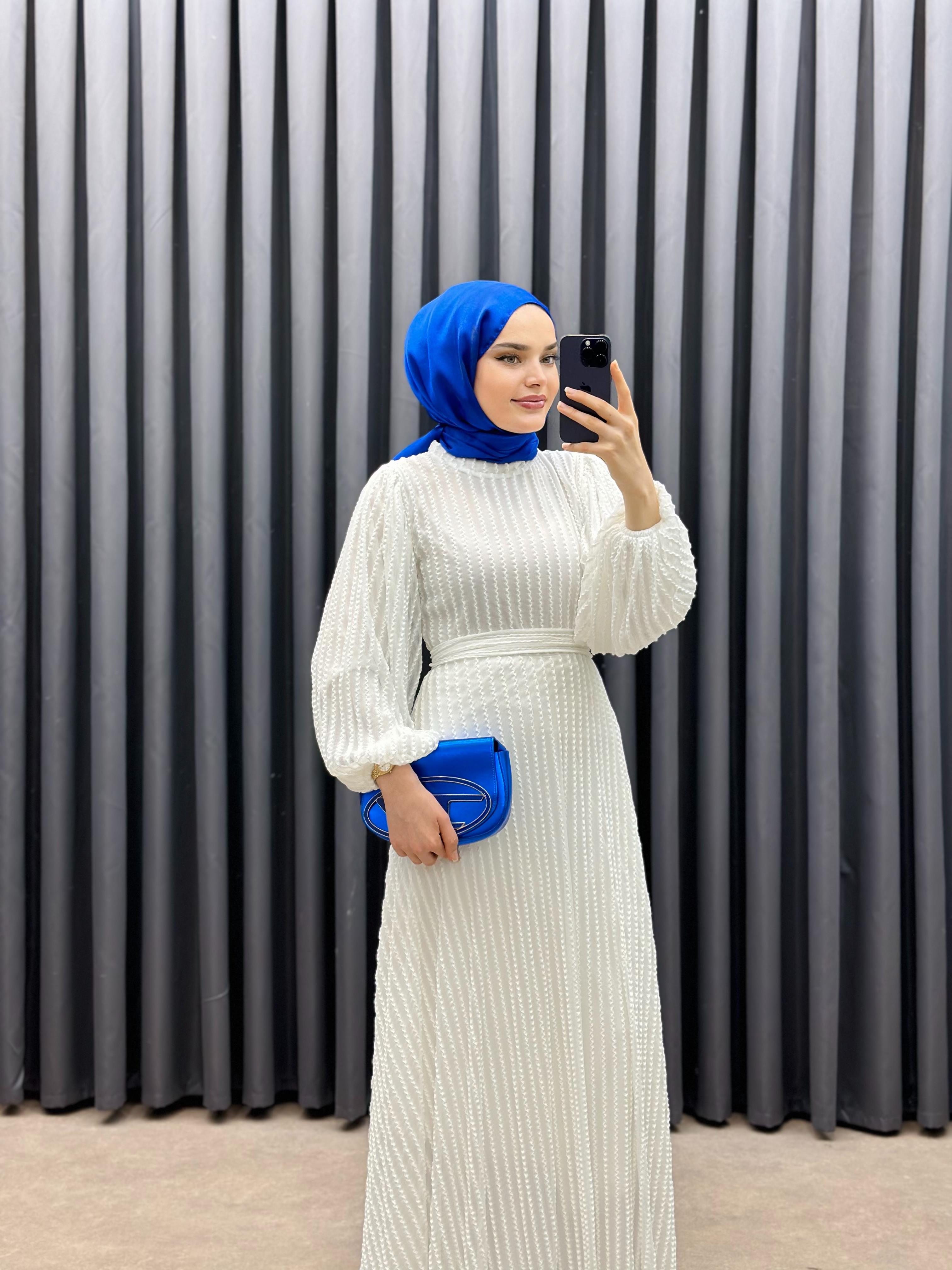 BALON KOL ELBİSE BEYAZ - Bezen Store