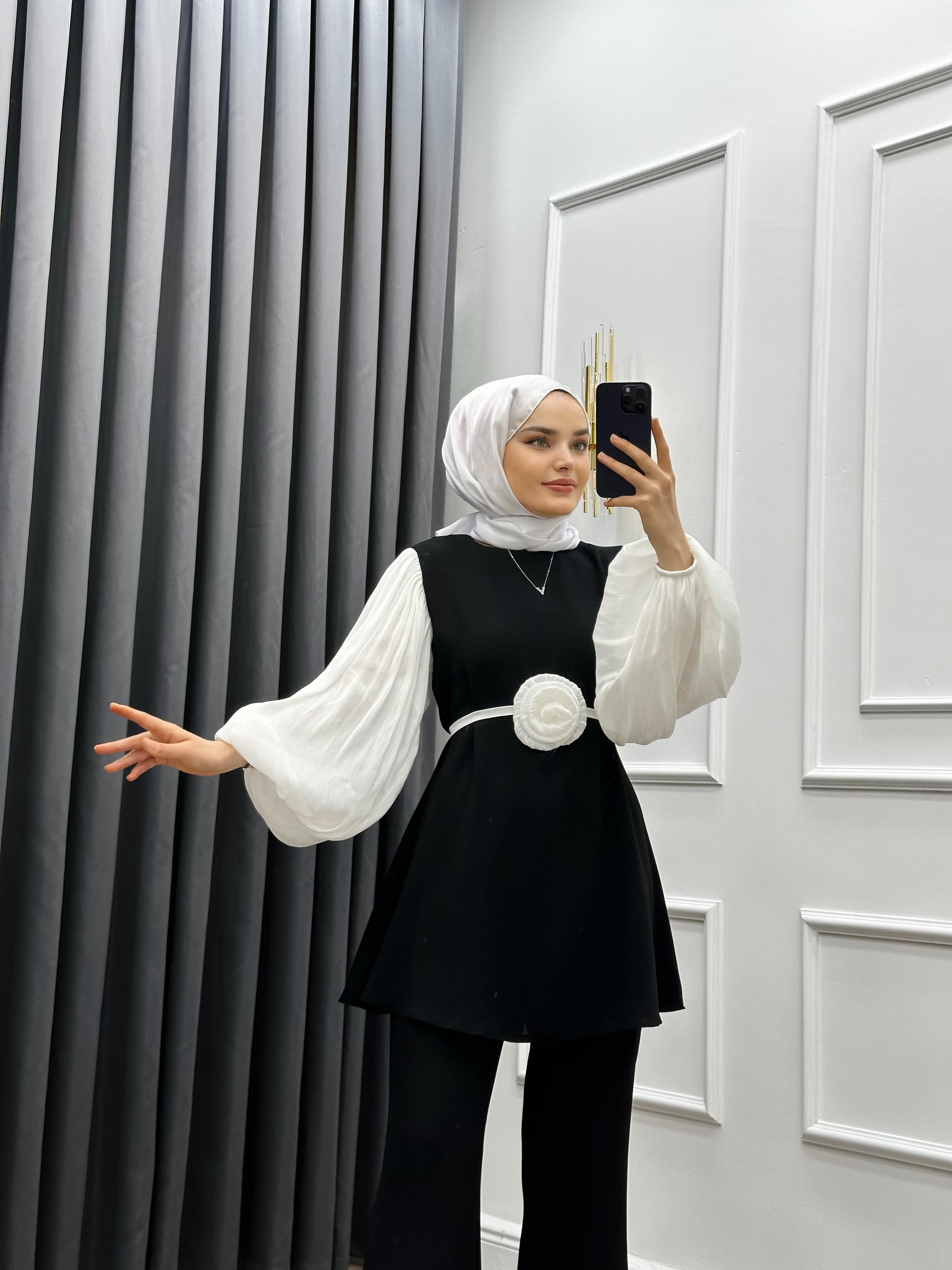 BALON KOL KEMER DETAYLI TAKIM BEYAZ - Bezen Store