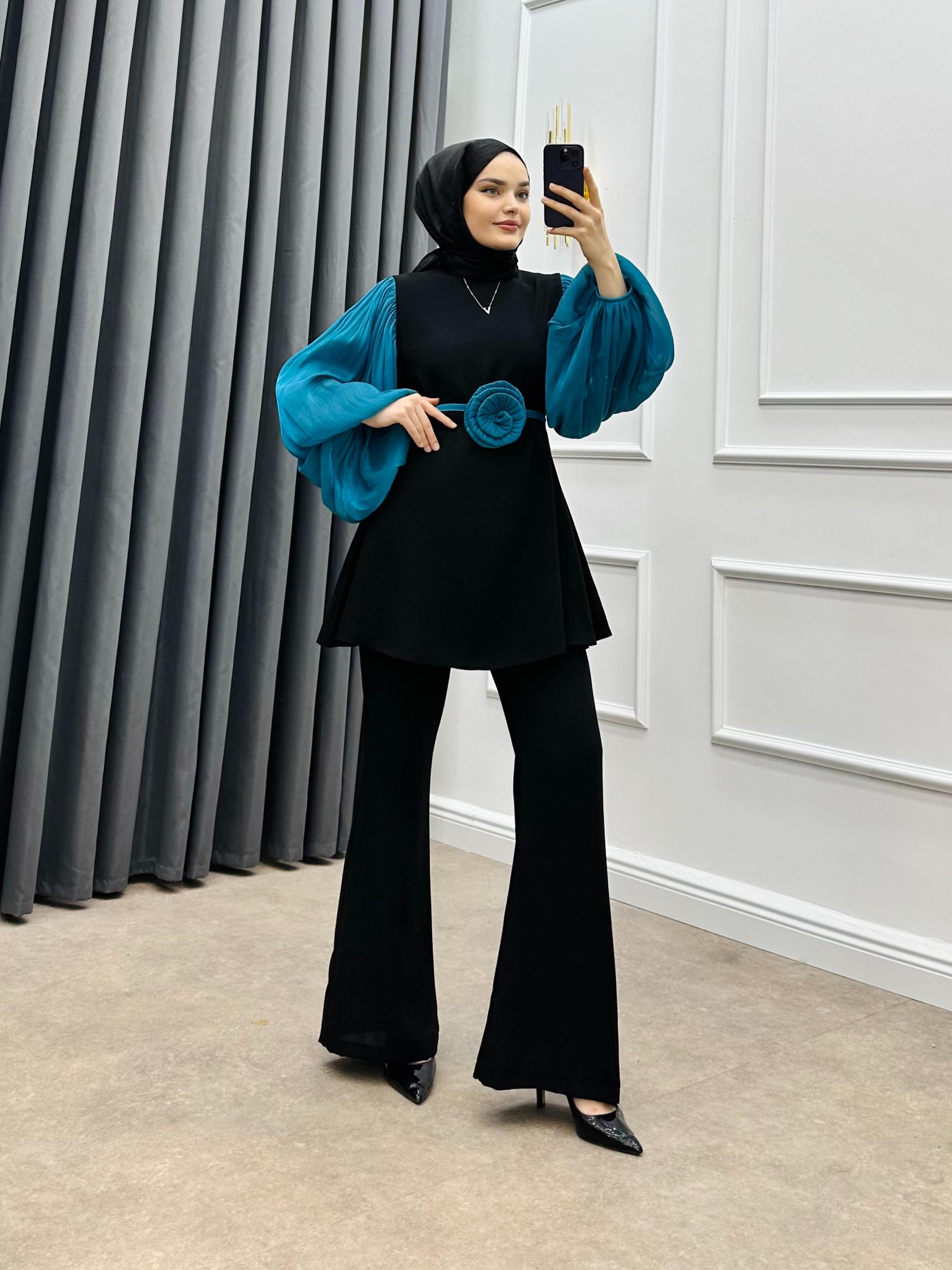 BALON KOL KEMER DETAYLI TAKIM PETROL - Bezen Store