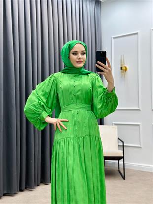 KEVSER MODEL ELBİSE YEŞİL - Bezen Store