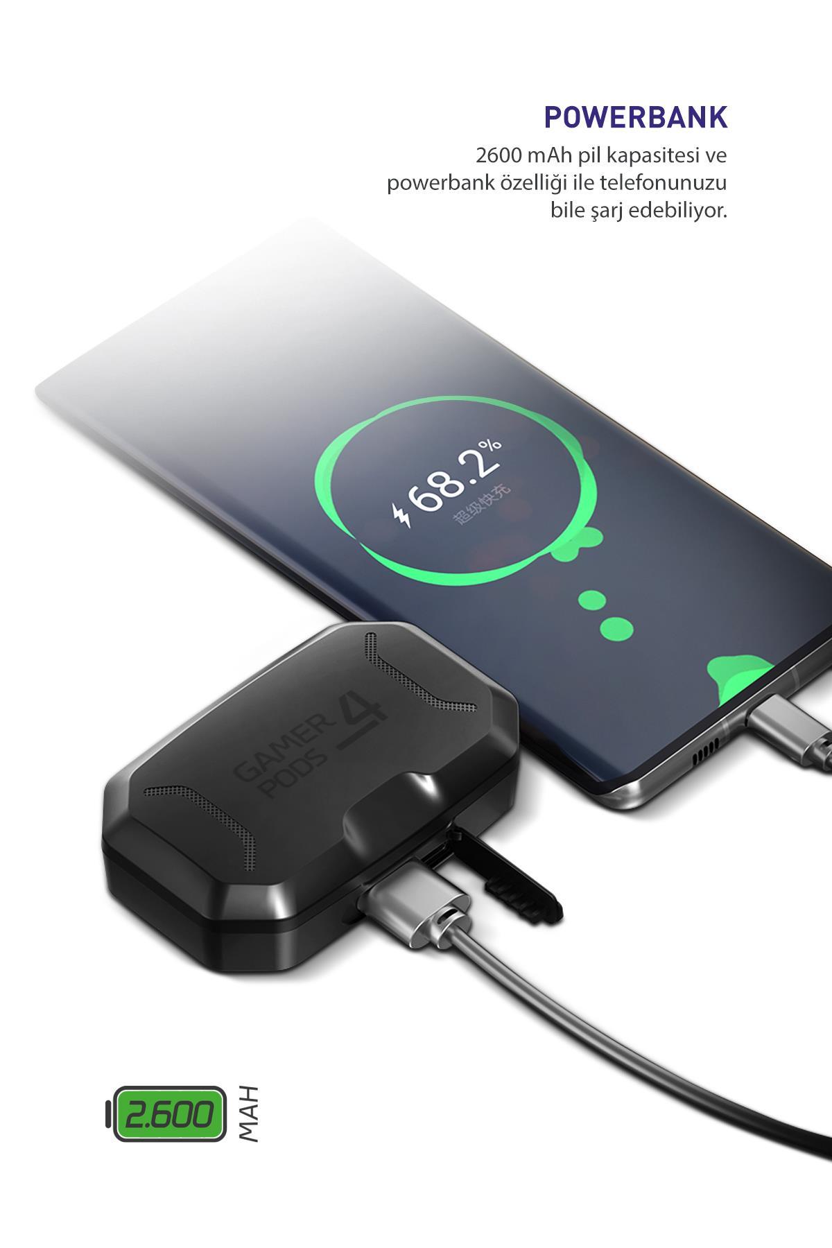 Powerway GamerPods 4 Bluetooth Kulaklık Powerbank Özellikli 2600 mAh
