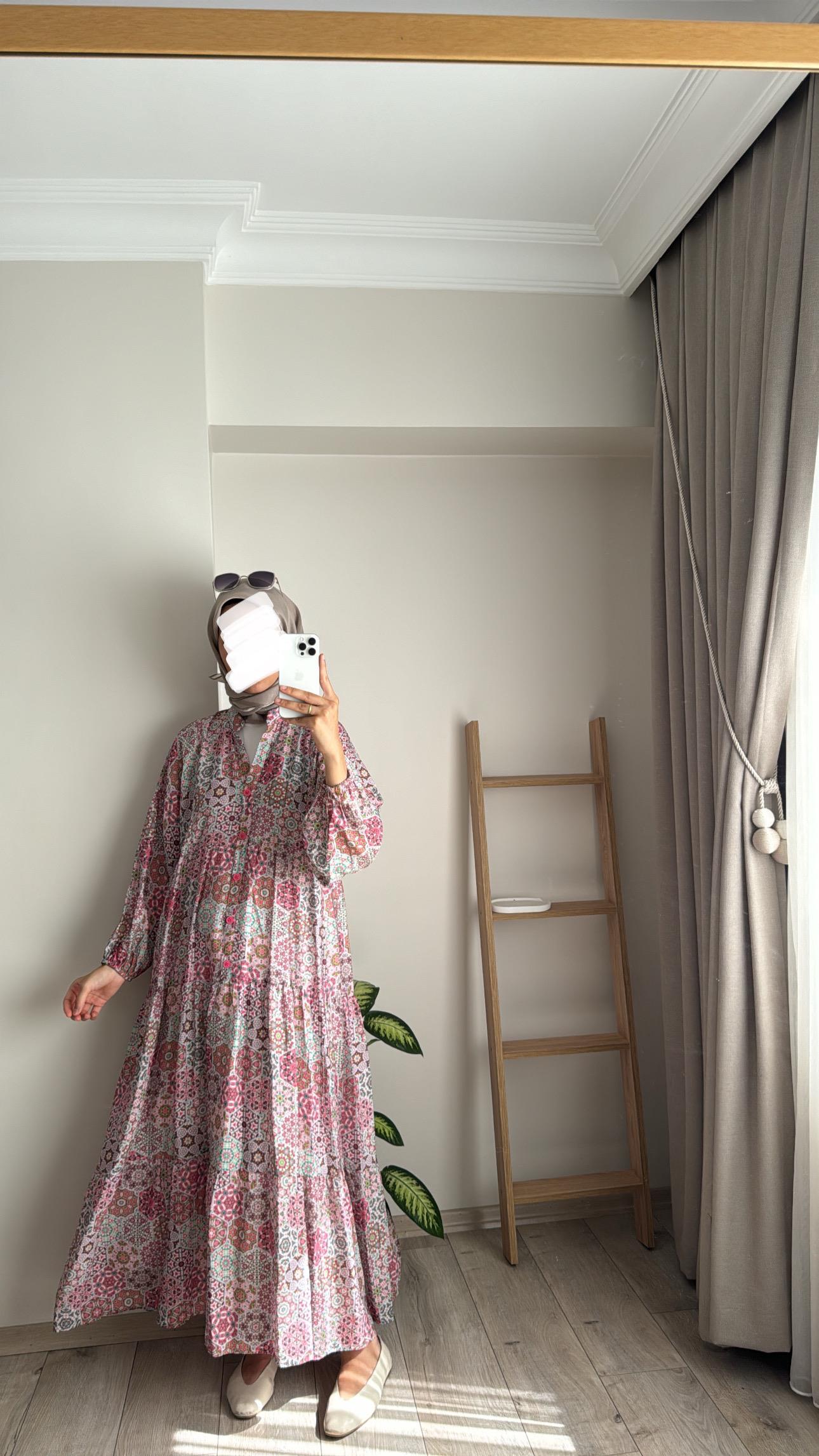 MİNİ DESEN ELBİSE - PEMBE