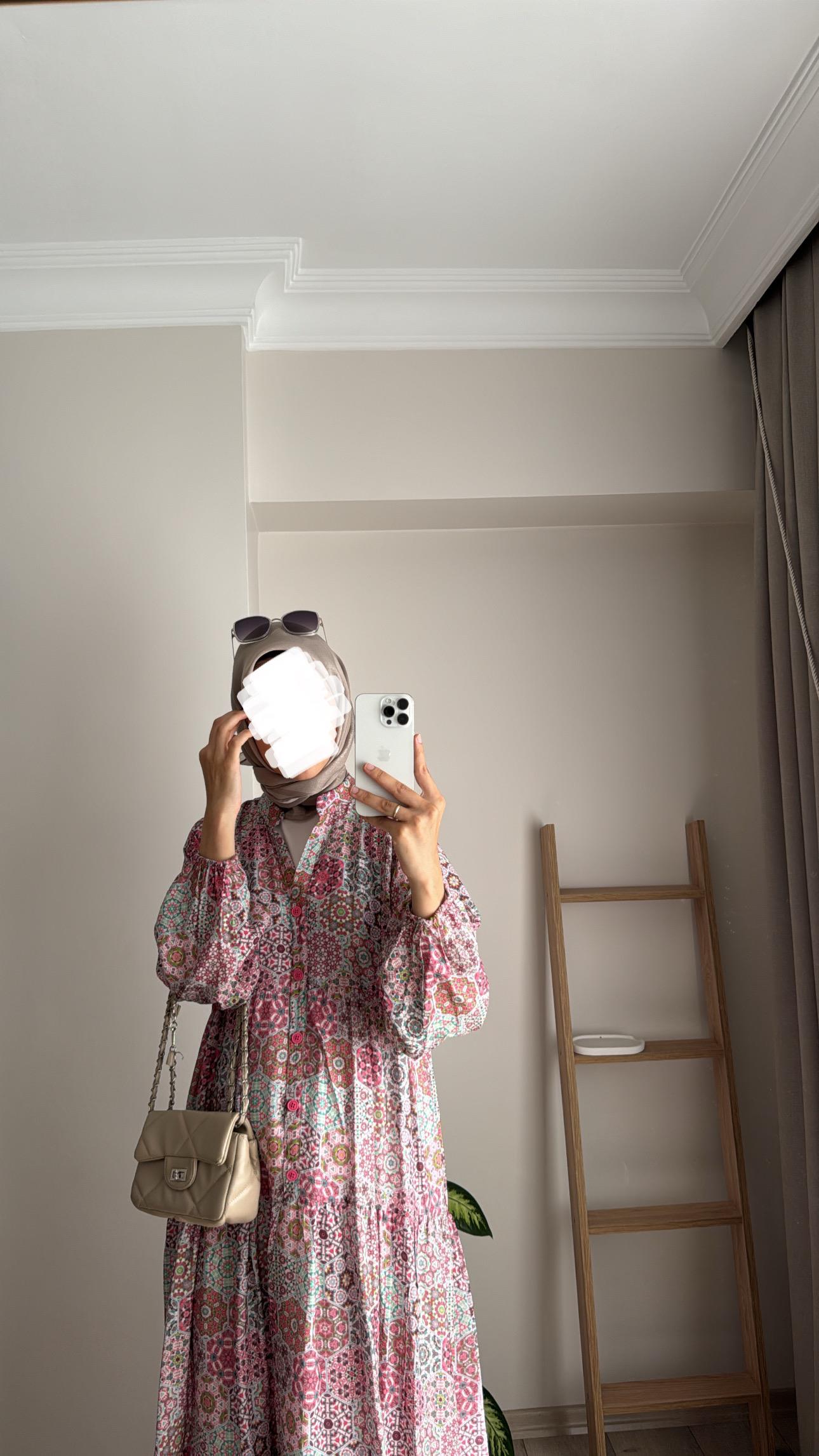 MİNİ DESEN ELBİSE - PEMBE