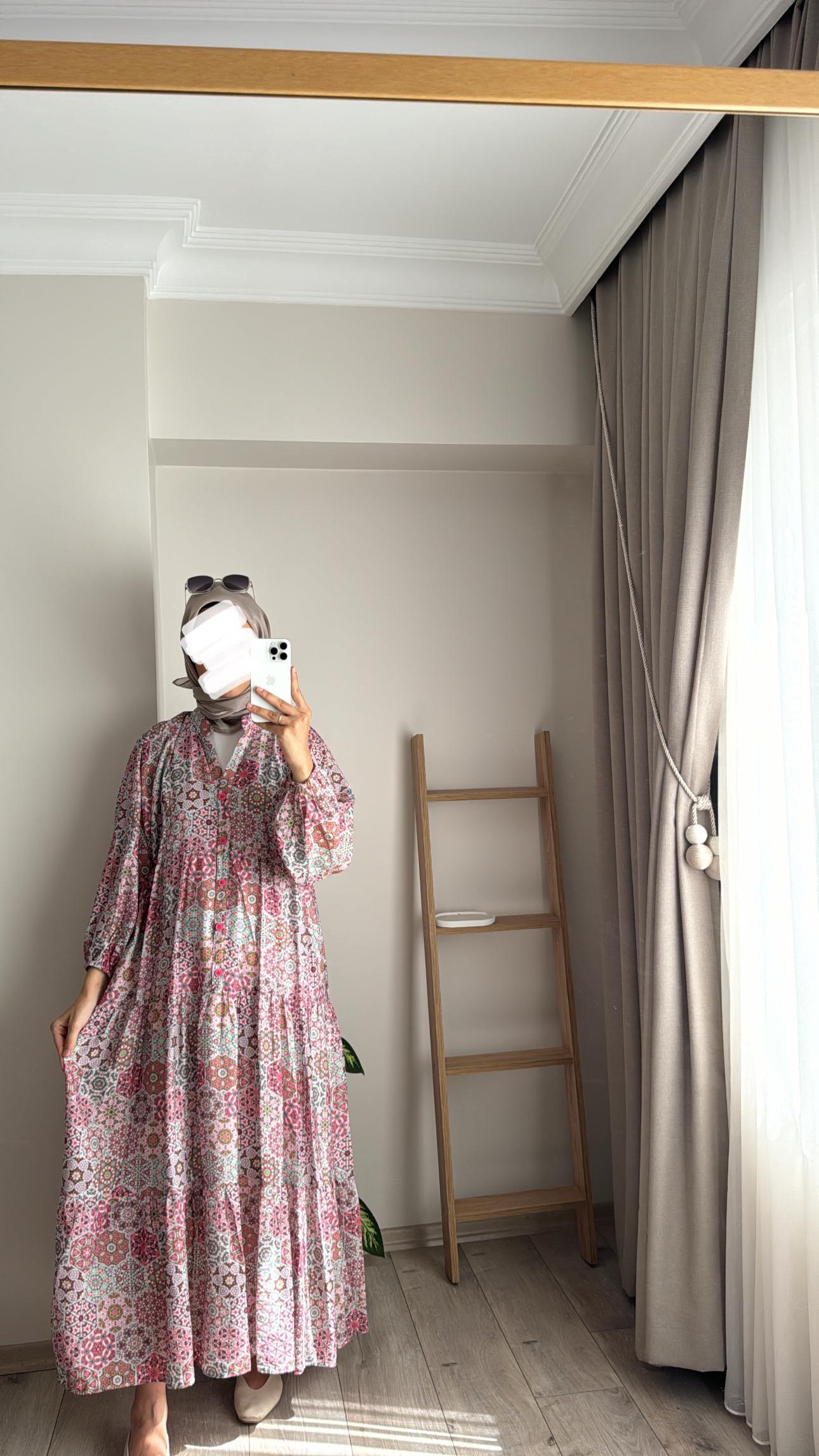 MİNİ DESEN ELBİSE - PEMBE