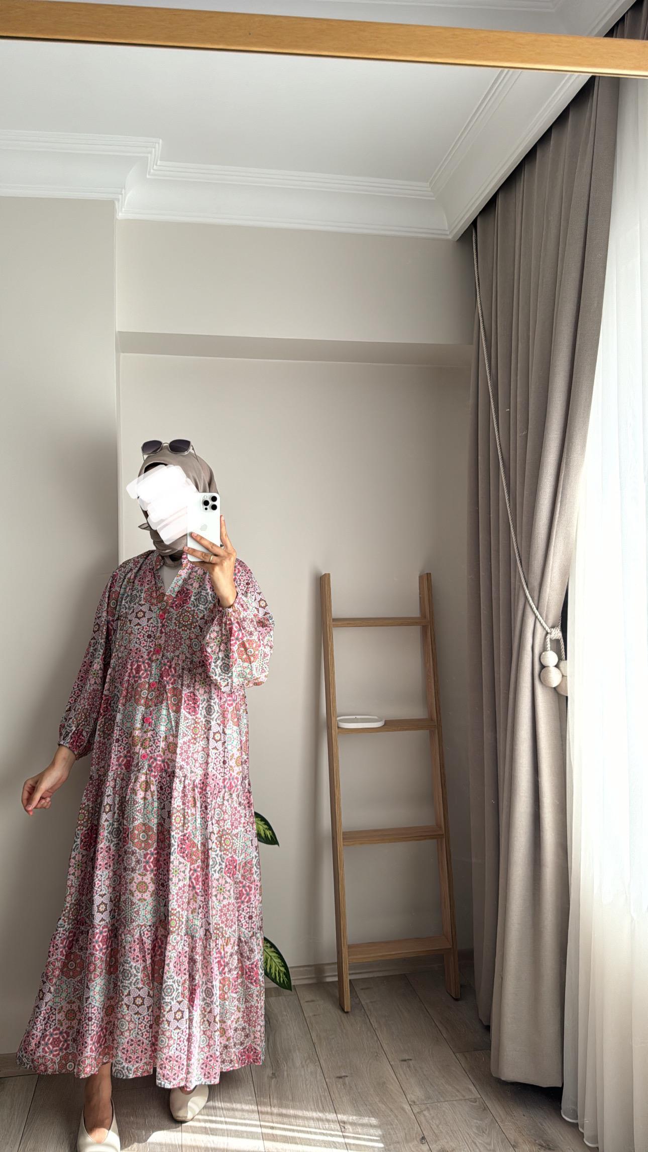 MİNİ DESEN ELBİSE - PEMBE