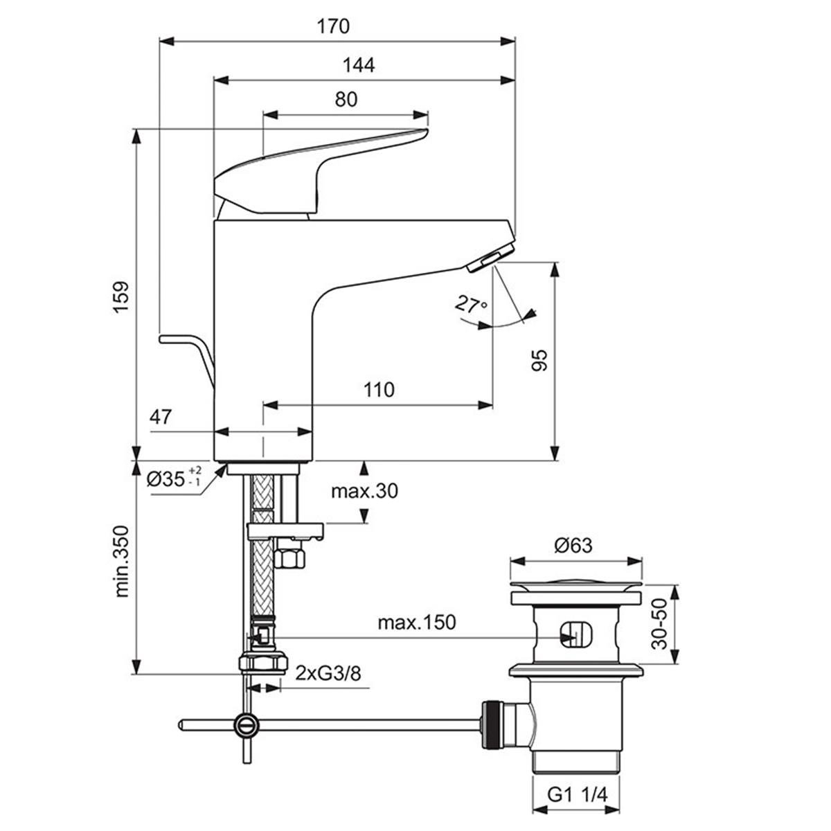B1713AA Ceraflex Grande Lavabo Bataryası Sifon Kumandalı-5 L/dk Ideal ...