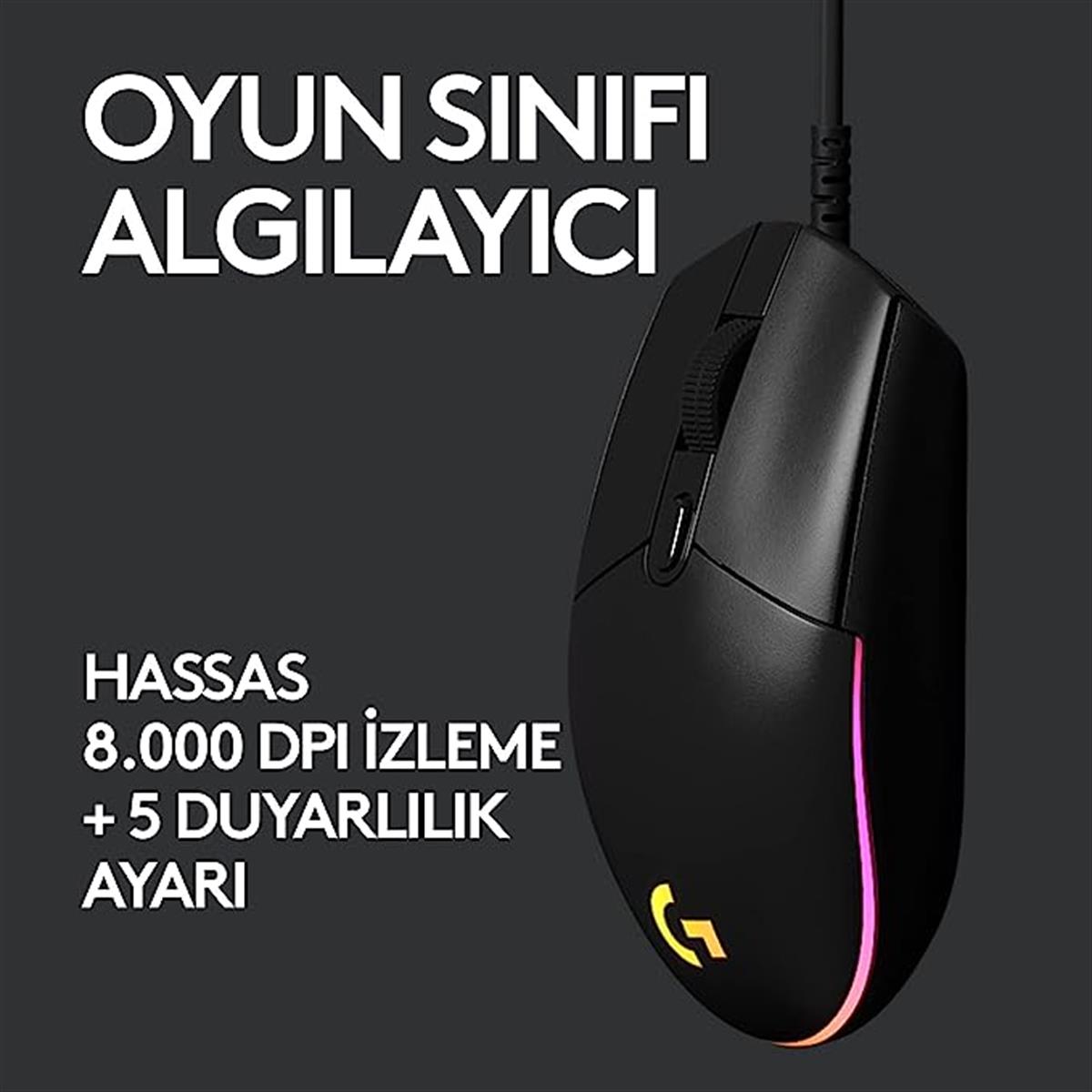 Logitech 910-005823 G102 LightSync Black 8000DPI 6 Tuş Optik RGB Siyah Kablolu Gaming (Oyuncu) Mouse