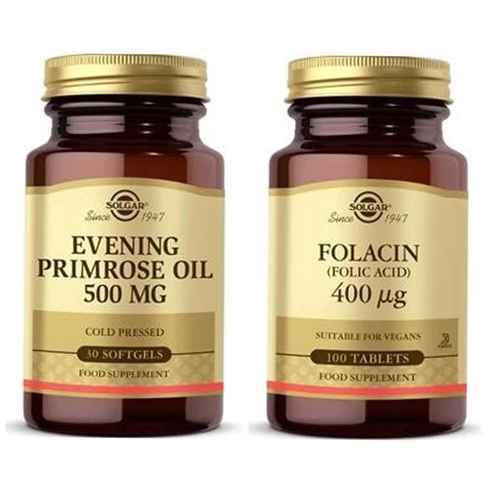 Solgar Evening Primrose 500 Mg 30 Kapsül+Solgar Folic Acid 400 Mcg 100 ...