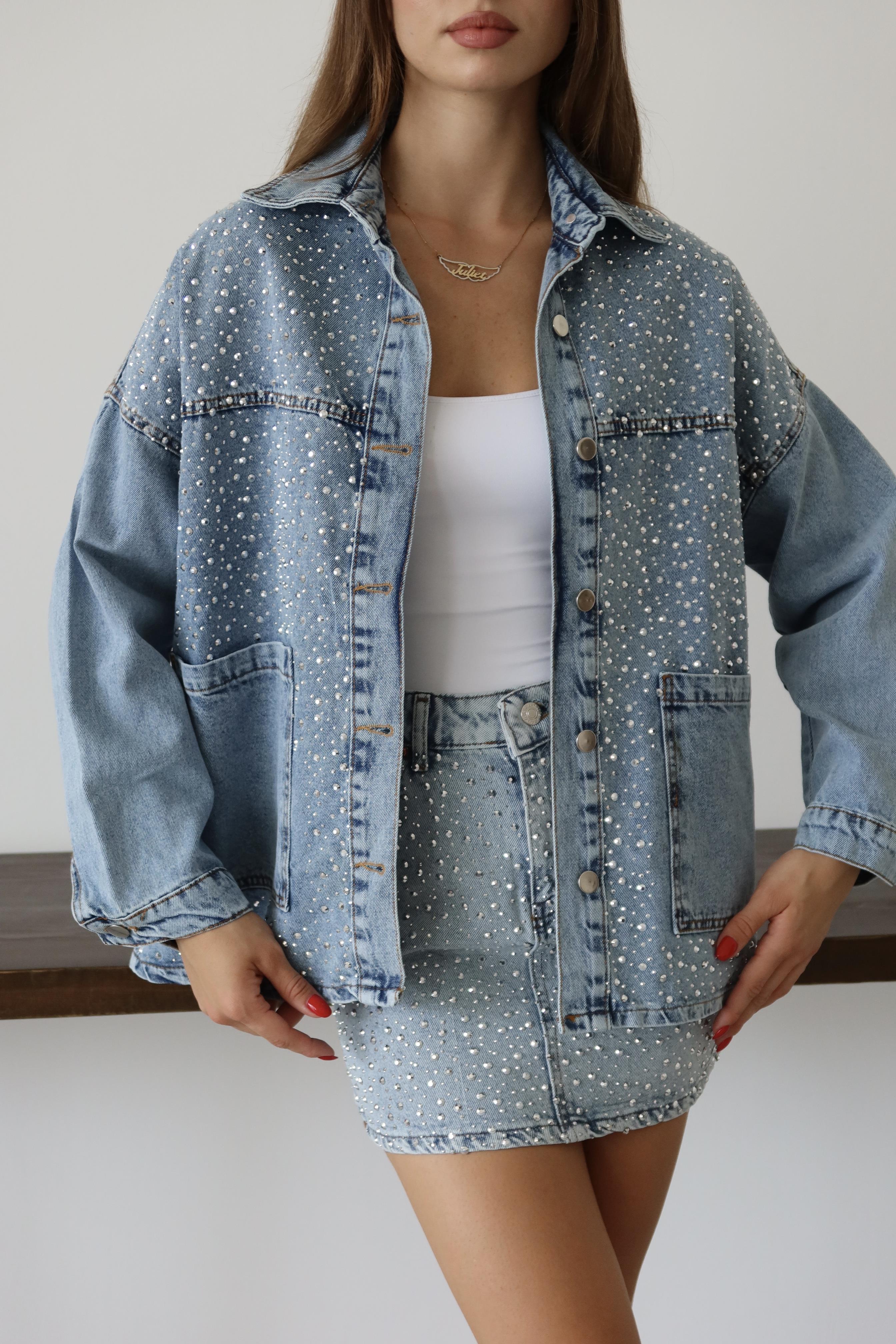 Taşlı Mini Kot Etek