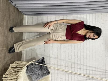 Taş Meşhur Beli Cırt Cırtlı Crep Kumaş Bol Paça Palazzo Pantolon