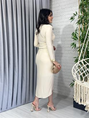 Taş Sandy Kumaş Önden Düğümlü Maxi Elbise