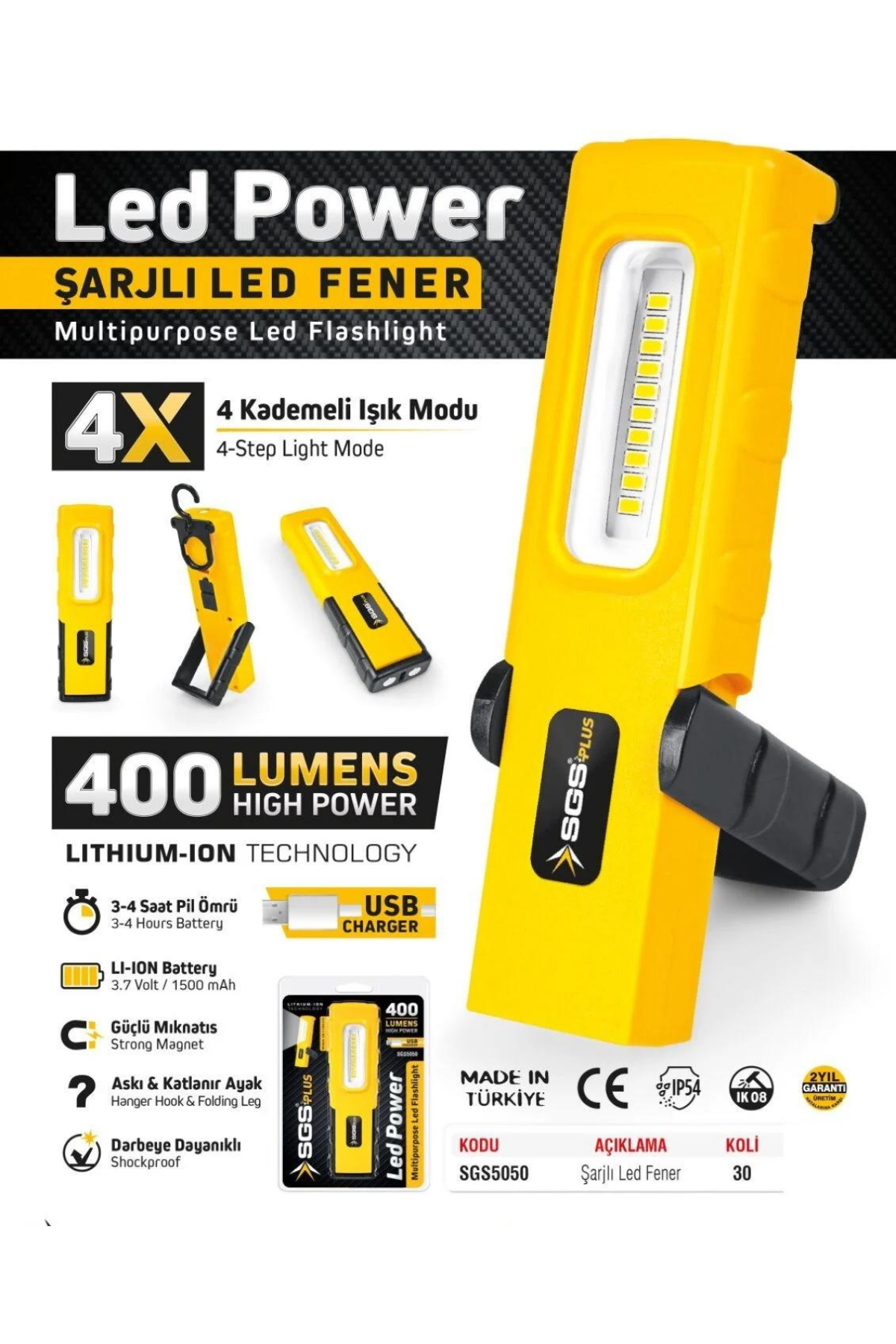 SGS 400 LÜMEN SARJLI LED FENER