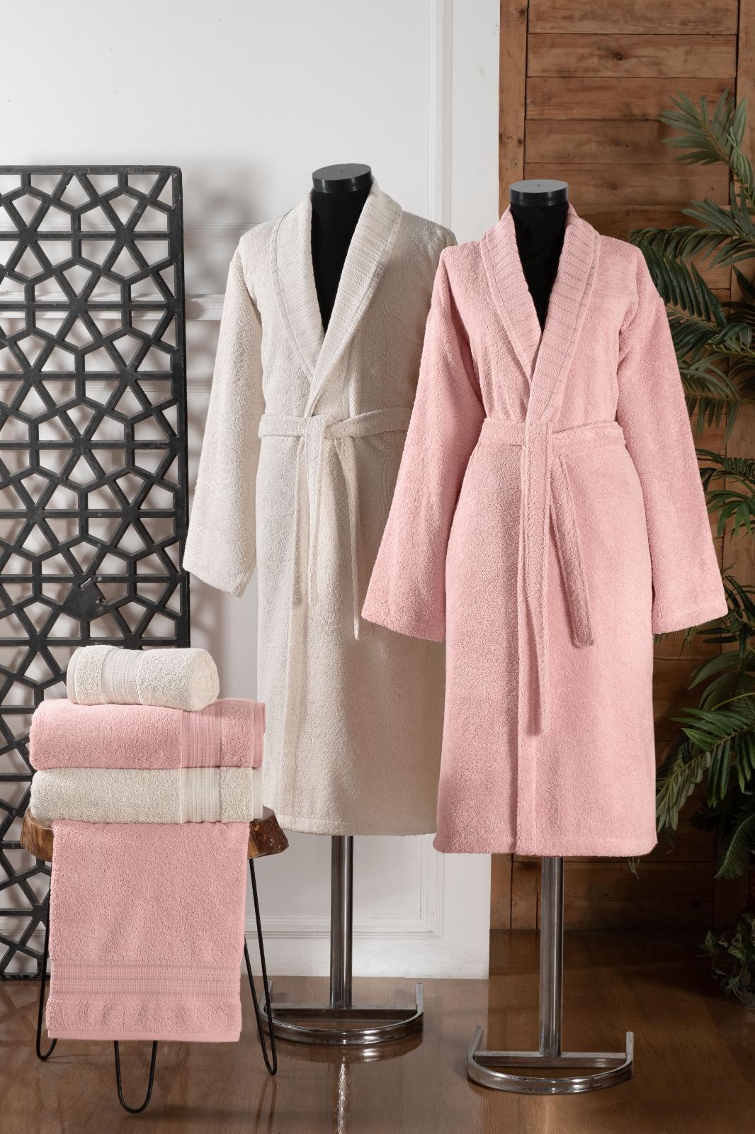 Pure Soft Aile Bornoz Seti Somon & Gri - Altınbaşak