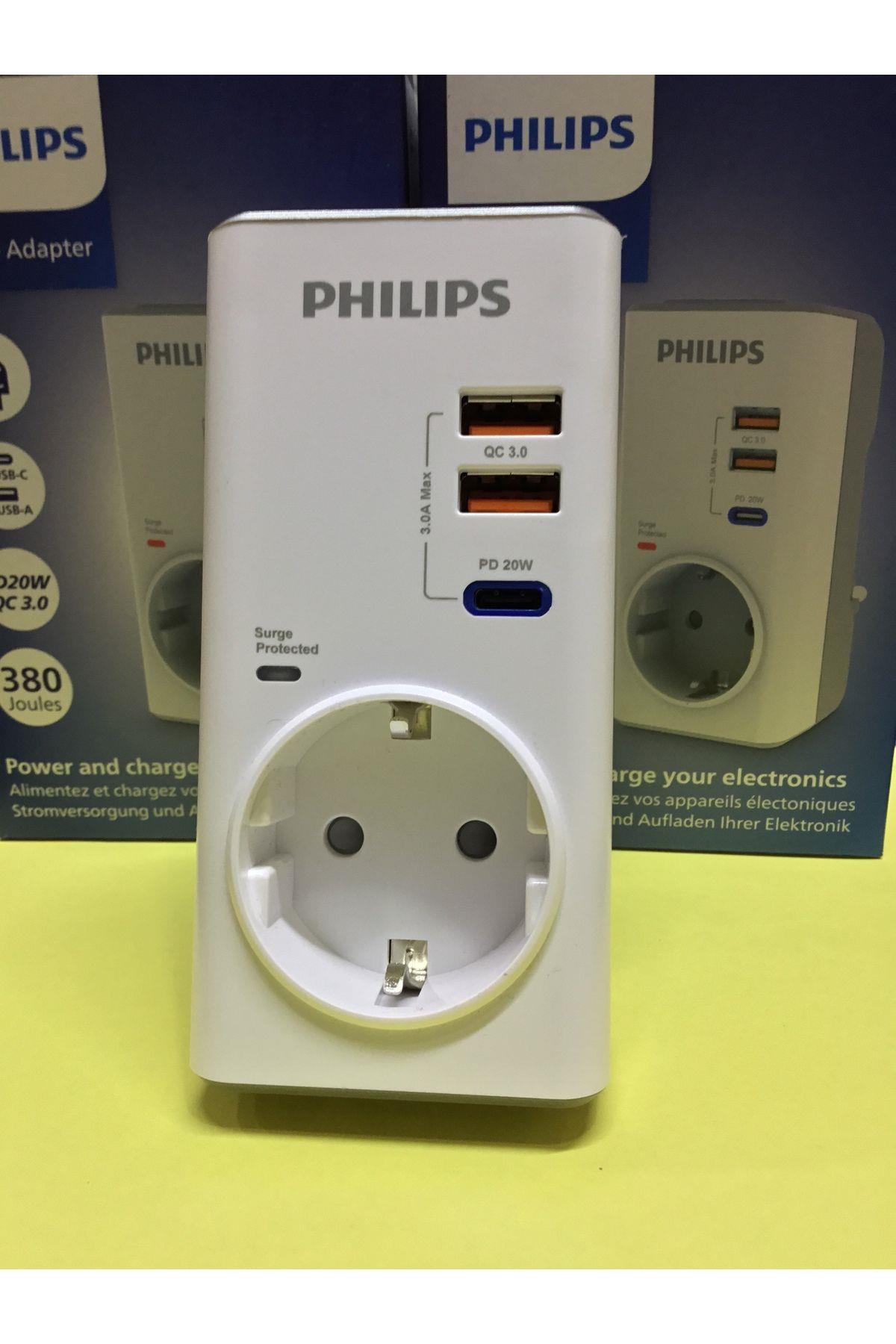Philips CHP8010W/10 Tekli Akım Korumalı Priz PD Hızlı Şarj QC 3.0 USB-A Desteği