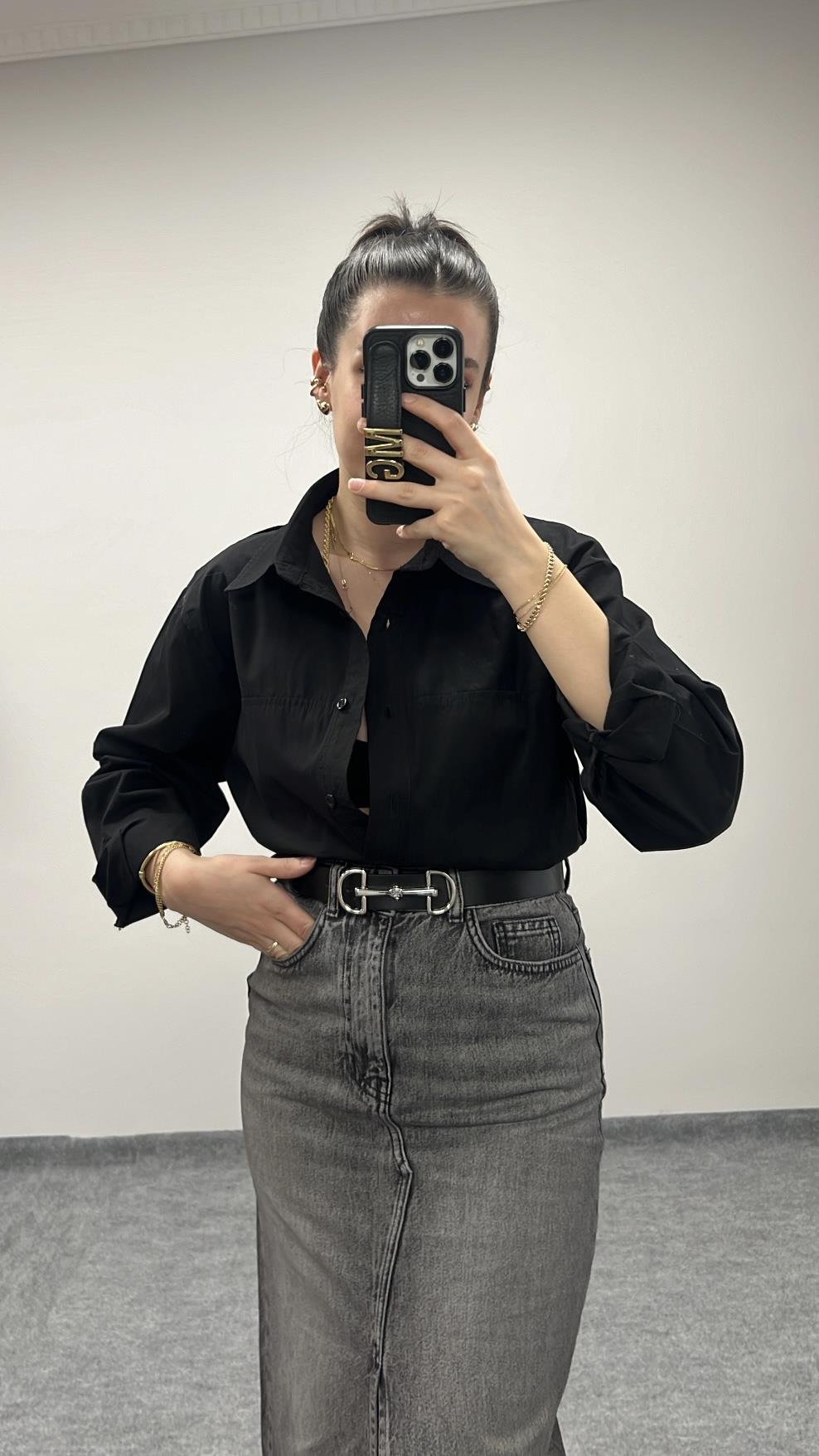 MAD SİYAH POPLİN GÖMLEK - Moog Butik