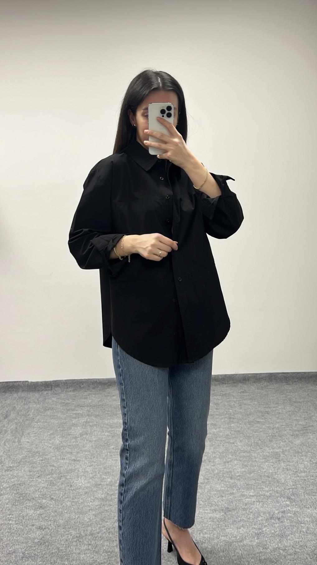 MAD SİYAH POPLİN GÖMLEK - Moog Butik