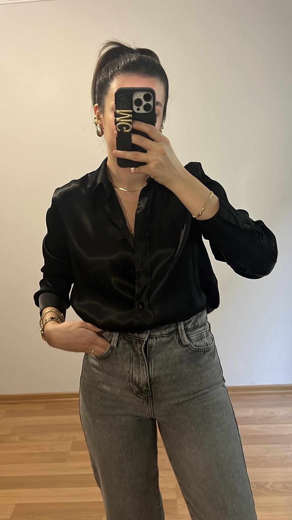 MAD SİYAH SATEN GÖMLEK - Moog Butik