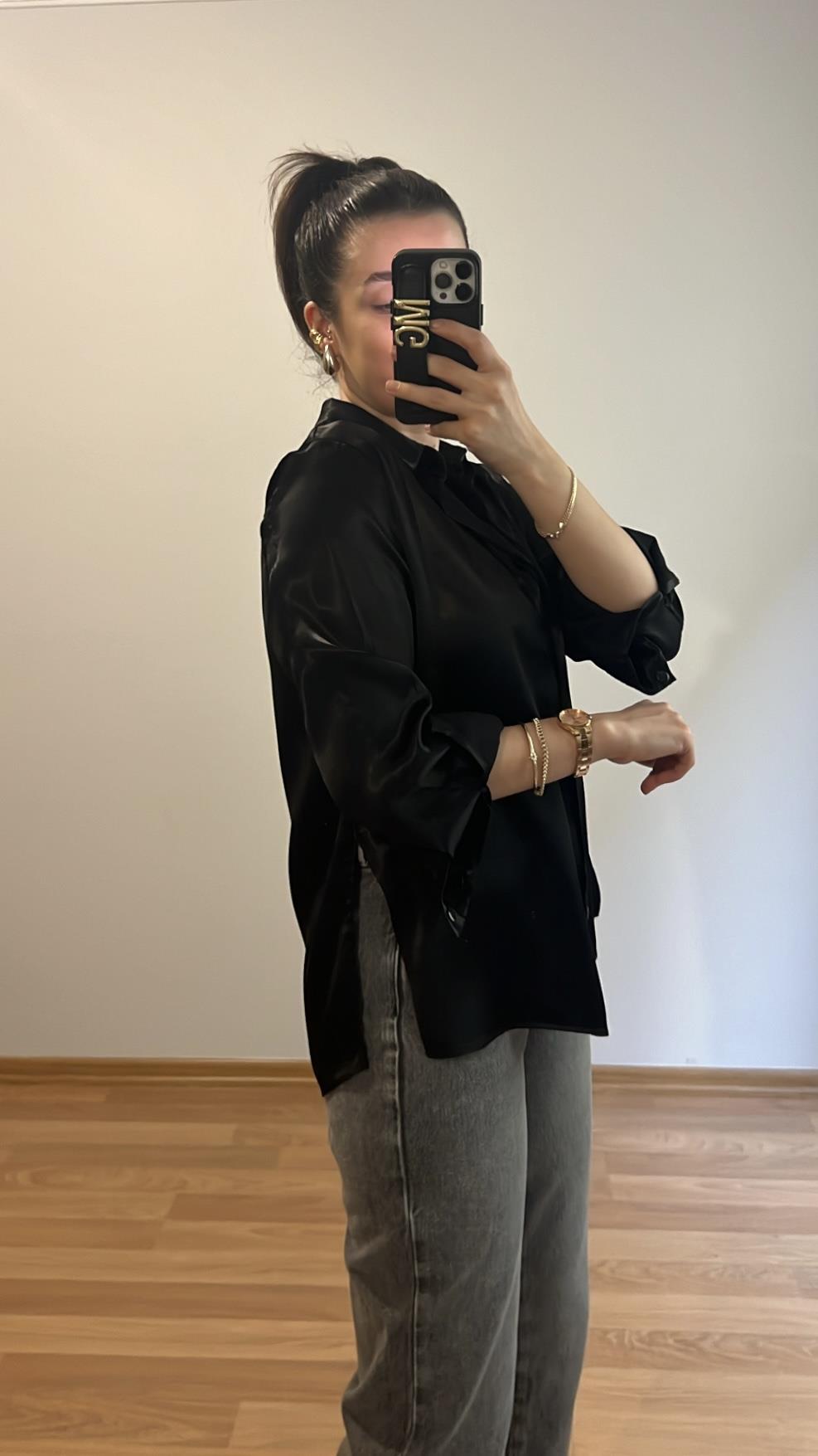 MAD SİYAH SATEN GÖMLEK - Moog Butik