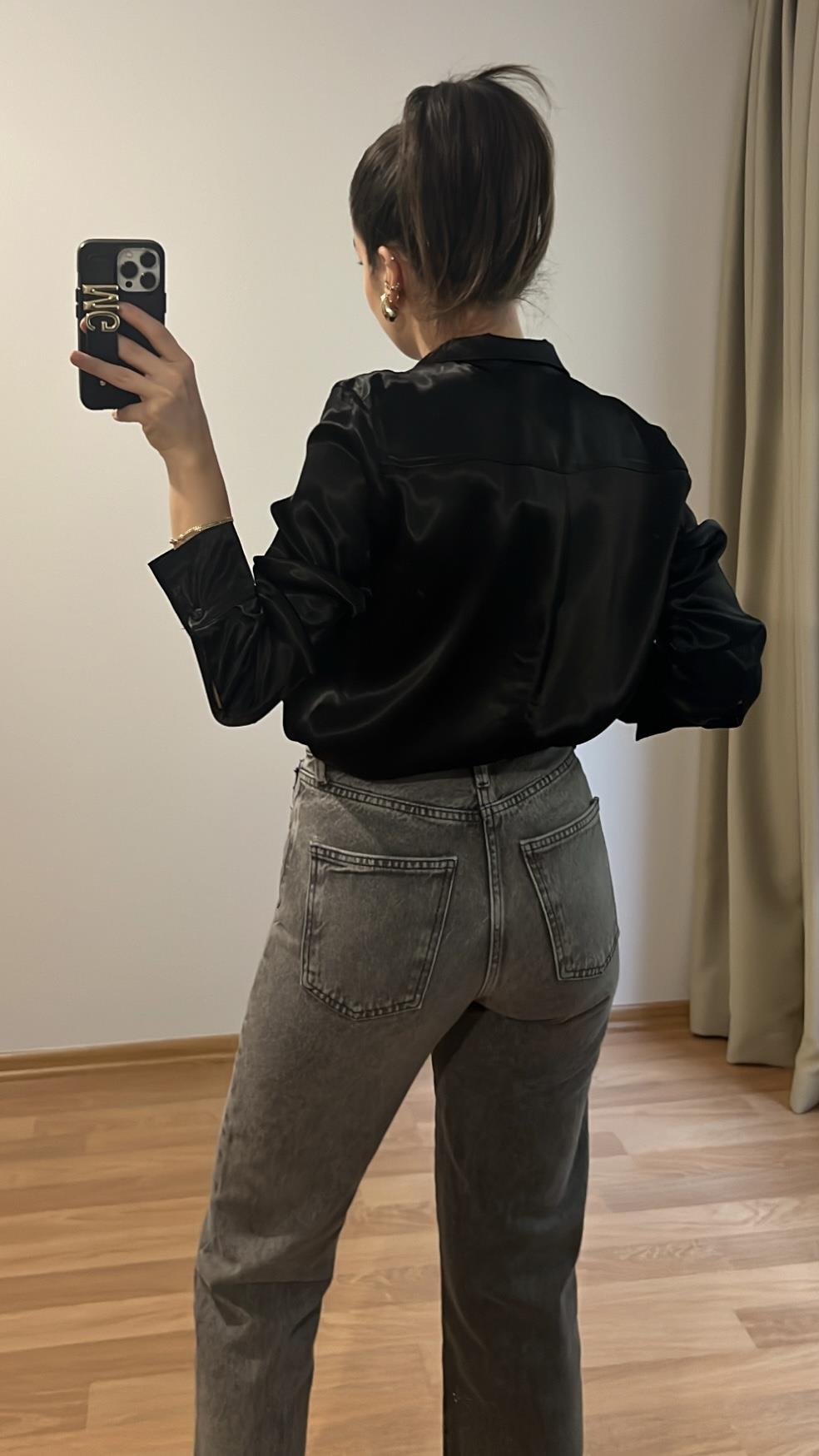 MAD SİYAH SATEN GÖMLEK - Moog Butik